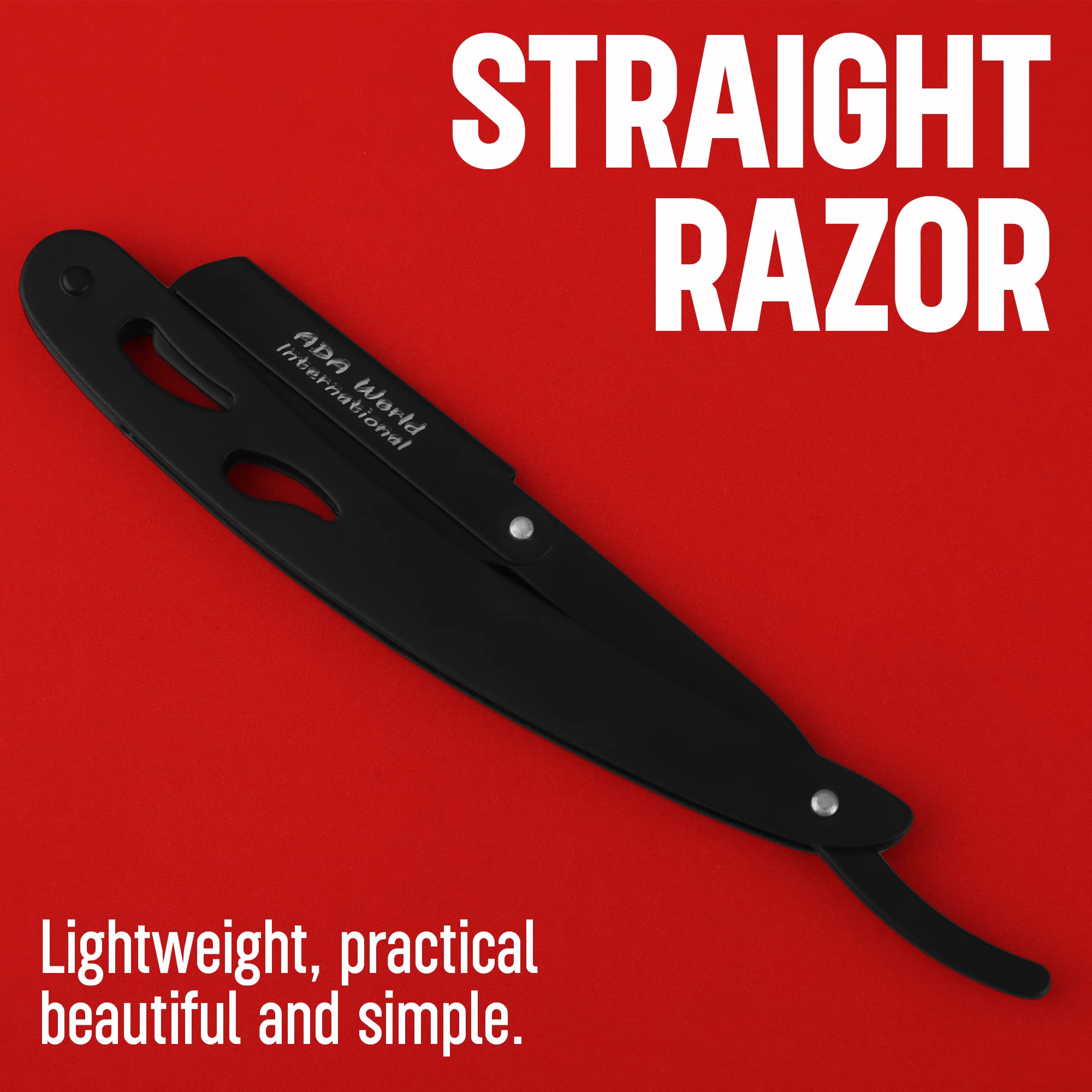 Professional Straight Edge Shaving Razor Barber Razors For Men + Single Blades 10 Pcs, Men's Manual Shaver Salon Quality Matte Black (Black)