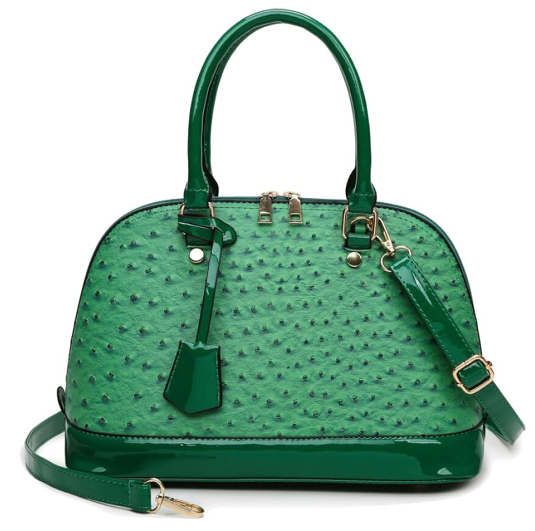 Patent Top-handle Purse Ostrich Texture Handbags Shell Bag Shoulder Bags (Green)