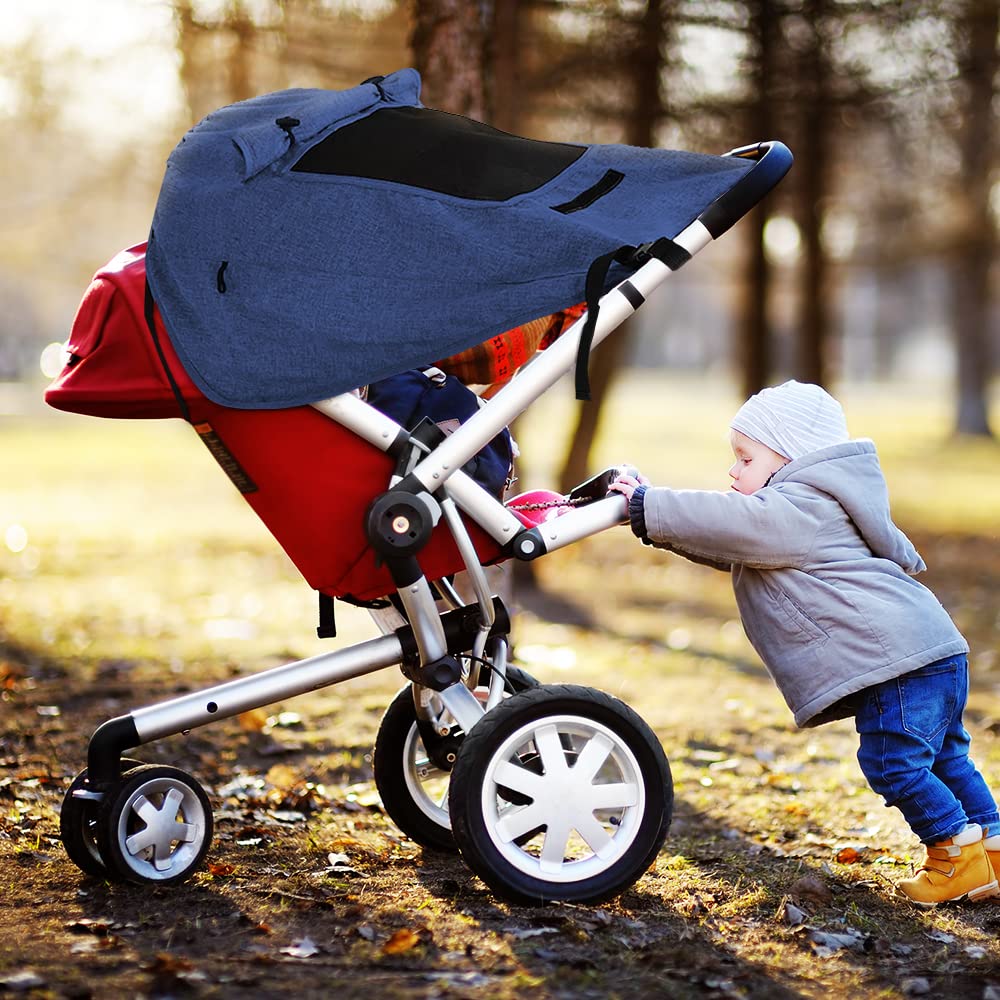 Pram Sunshade Sun Cover, Sun Shade Stroller for Baby, Universal Waterproof Stroller Sunshade Cover Anti-UV with Viewing Window for Stroller, Dark Blue