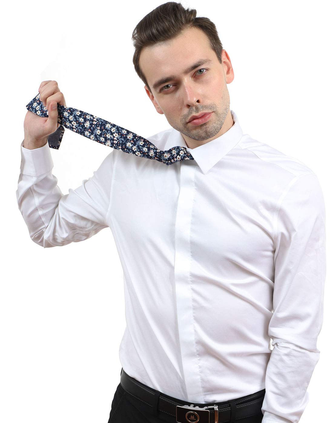 JESLANG Men's Cotton Printed Floral Tie 2.56" Skinny Narrow Necktie Various Designs (9)