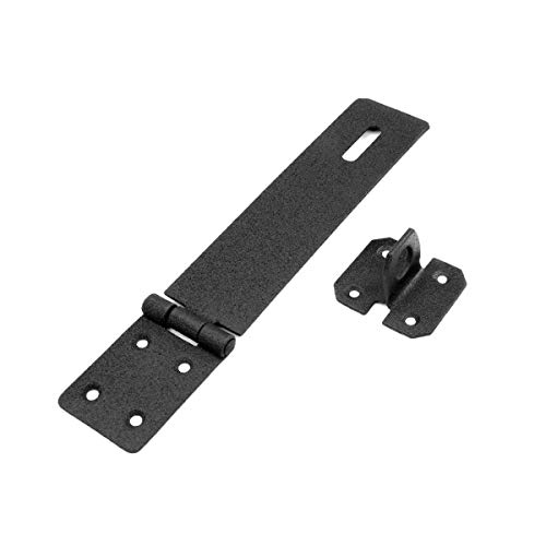 Renovators Supply Manufacturing Door Lock Latch 6 1/4 in. Black Wrought Iron Hasp Latch Garage Barn Door Lock with Mounting Hardware