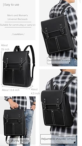 LessMore Backpack Men's PU Leather Business Backpack Travel Backpack Daypack 16” Laptop Backpack, Large Capacity and Multifunctional Rucksack for Men and Women, Black