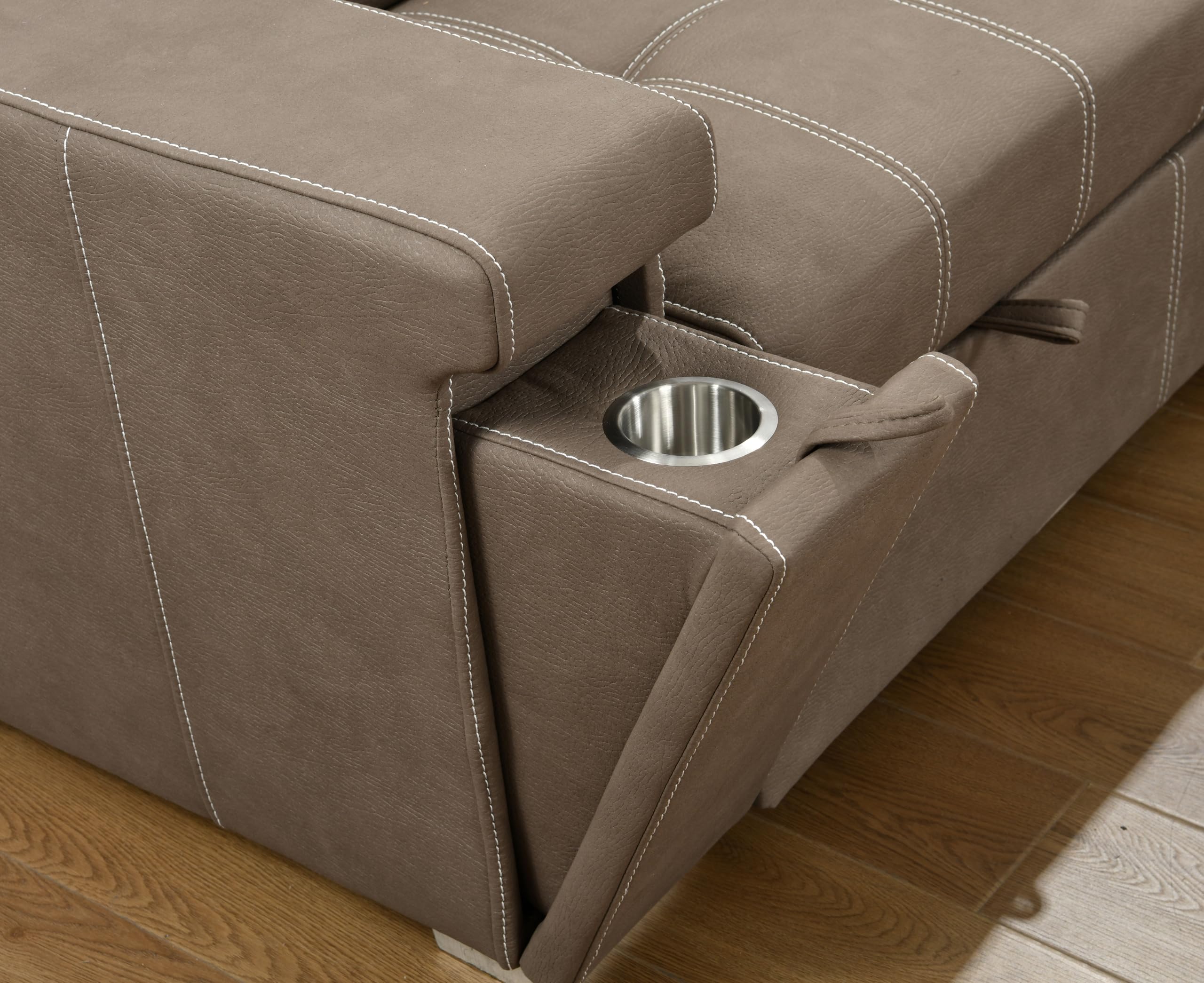 THSUPER 100" Microfiber L Shape Sleeper Sectional Sofa with Pullout Bed. 5-Seats Sectional Couch with Storage Ottoman and Cup Holder. Adjustable Headrest with Sectional Sleeper Couch. Brown