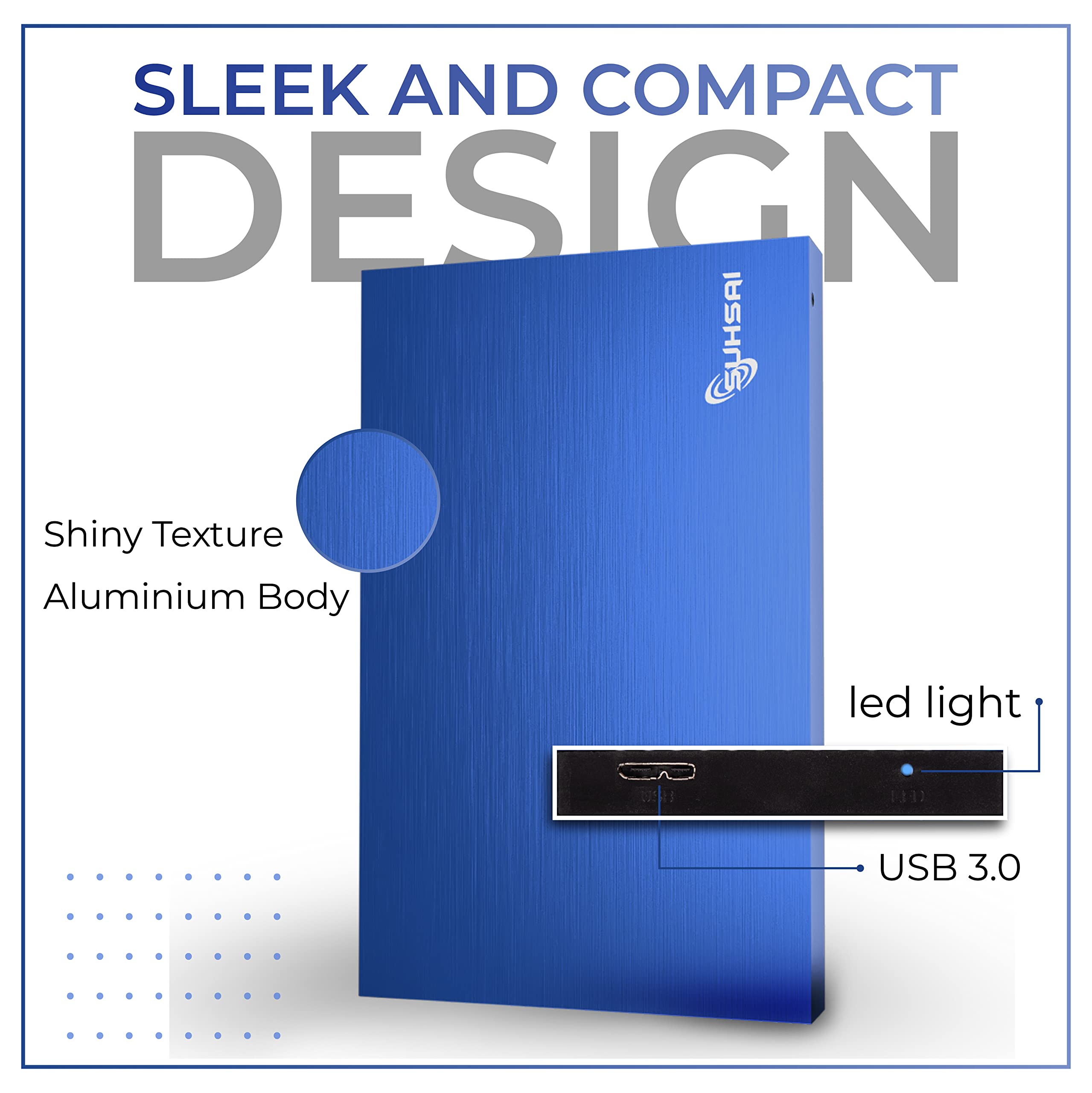 SUHSAI External Hard Drive 500GB Pocket Size Portable Hard Disk, USB 3.0 Storage & Backup External harddrive and Memory Expansion HDD for Laptop, Mac, Desktop, Gaming Console, Xbox Storage (Blue)