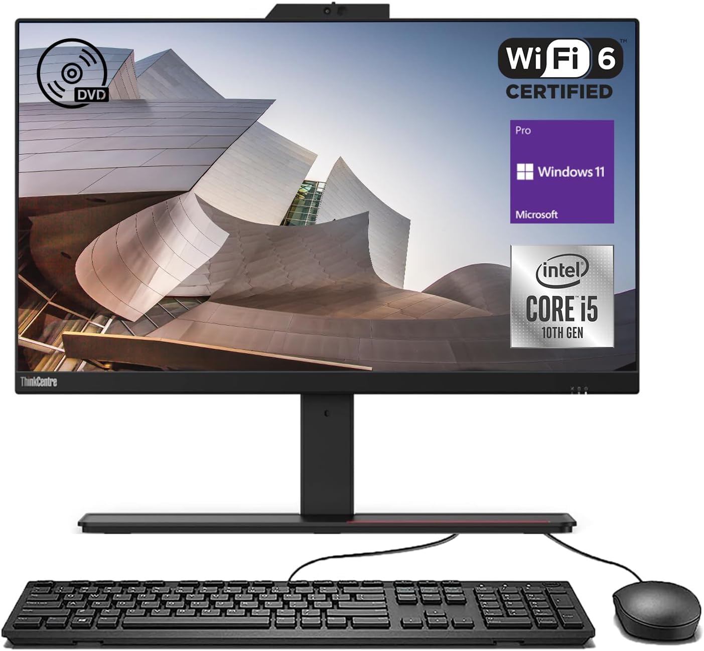 Lenovo ThinkCentre M90a Business All in One Desktop, 23.8" FHD Display, Intel i5-10500 Processor, 16GB RAM, 512GB SSD, Windows 11 Pro, Webcam, DVD-RW, DP, RJ-45, Wi-Fi 6, Black