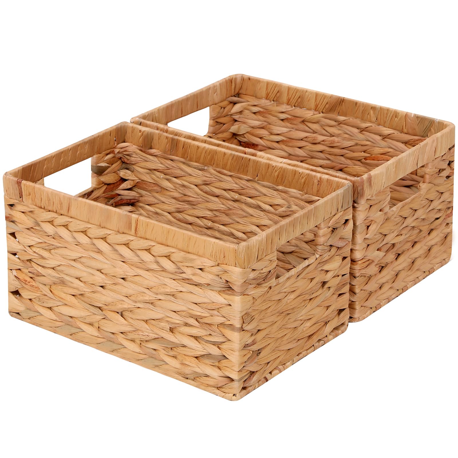 Storage Basket Rectangle Seagrass Basket Water Hyacinth Basket,Decorative Storage Baskets with Built-in Handles,Woven Basket for Organizing Pantry Toilet Tank,(Natural Hyacinth,2-Pack)