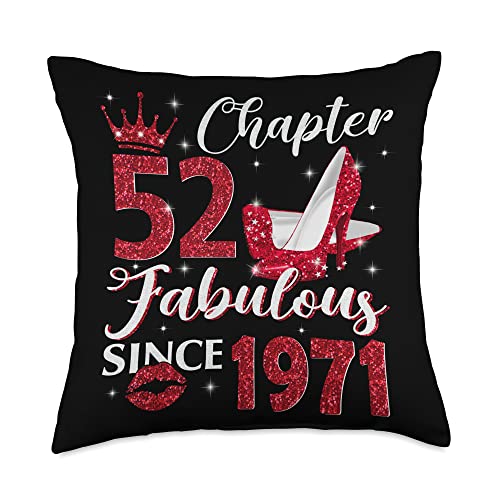 Red Shoes Happy 52nd Birthday Women Ladies Girls Chapter 52 Fabulous Since 1971 52nd Birthday Gift for Women Throw Pillow, 18x18, Multicolor
