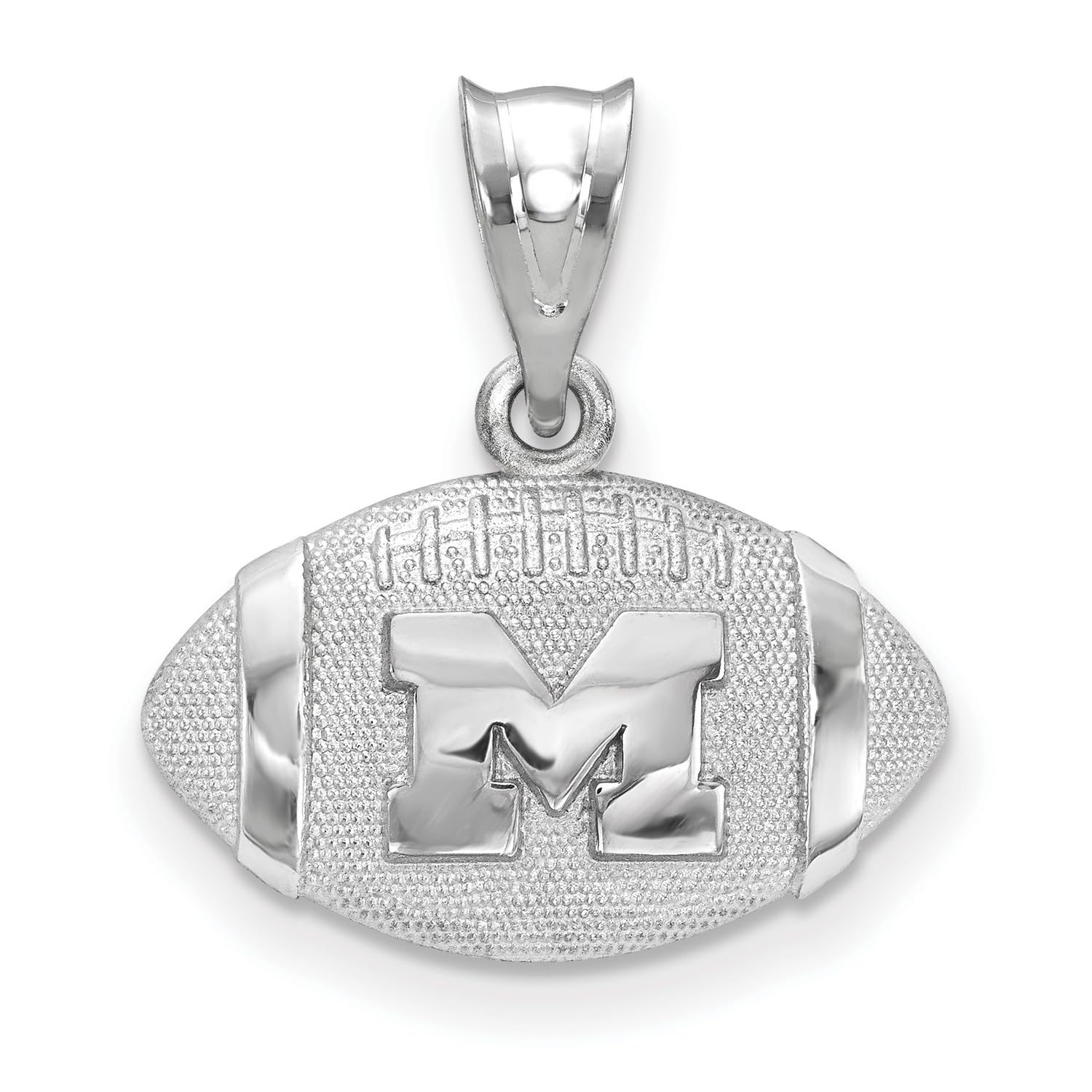 Jewelry Stores Network University of Michigan Wolverines School Letter on Football Shaped Pendant in Sterling Silver 13 mm x 17 mm