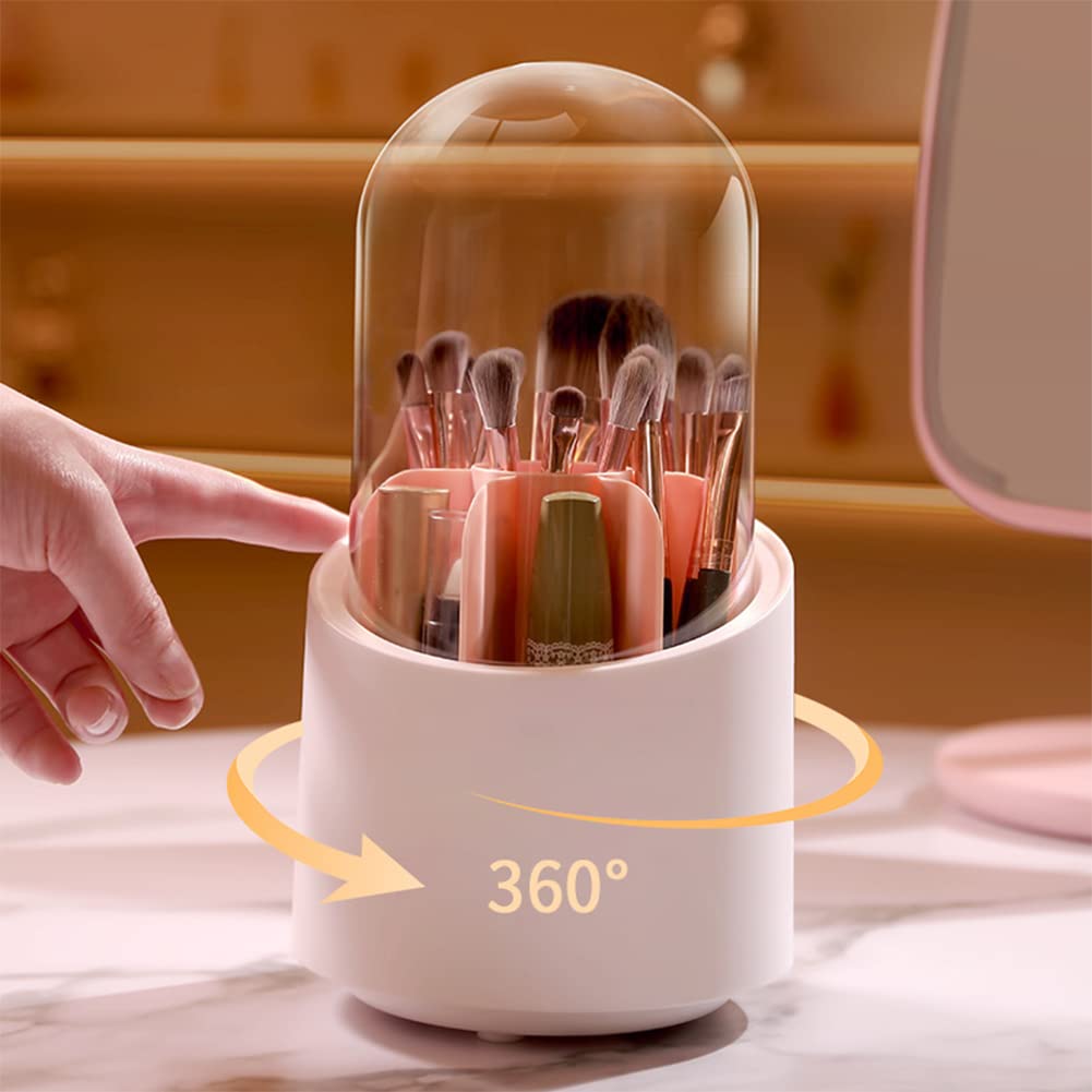 RosinKing Makeup Organizer Brush Holder with Lid,Makeup Brush Organizer Dustproof for Vanity,Brush Holder Makeup Organizer Cosmetic Brush Storage Box with 7 Compartment