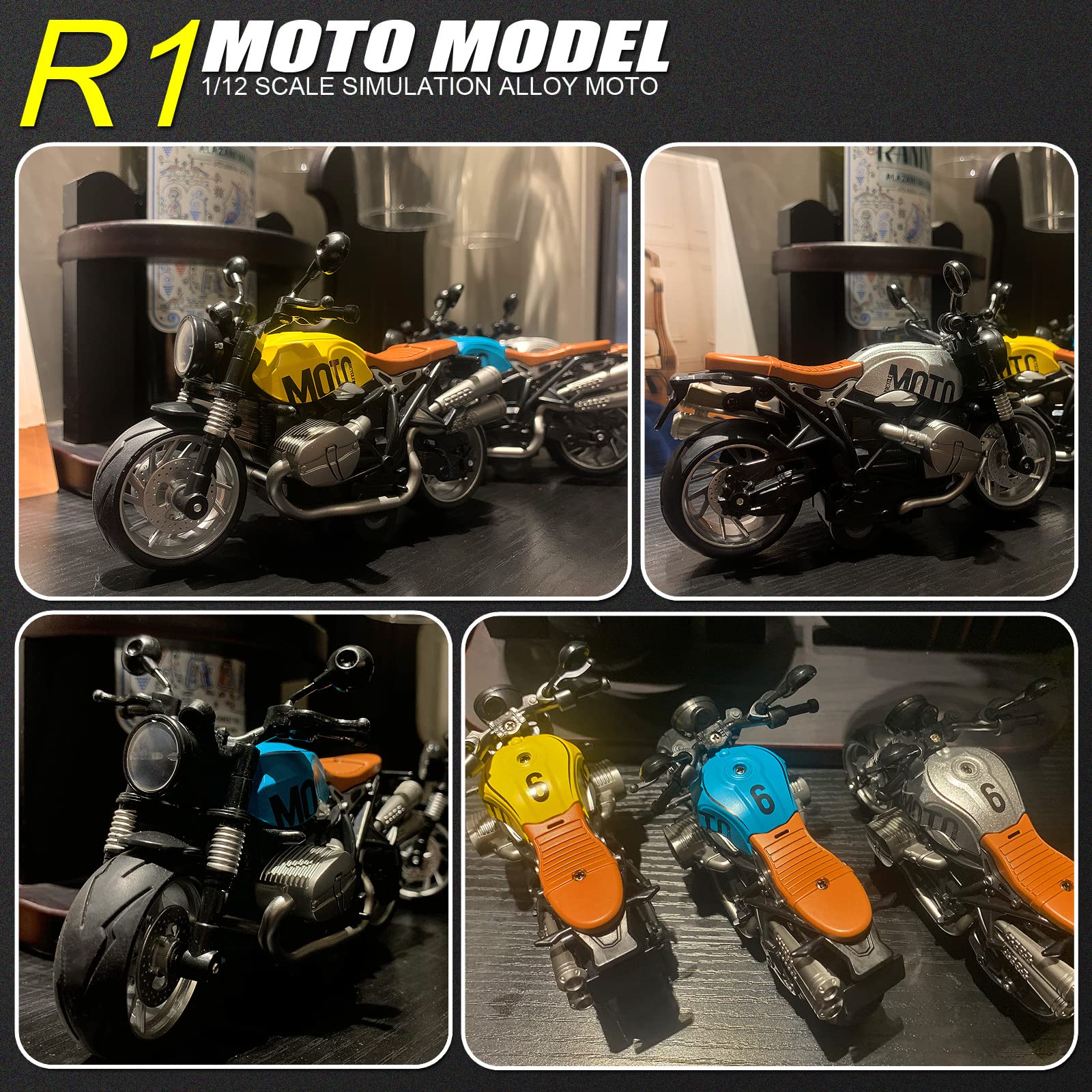 Motorcycle Toys for Kids - Pull Back Toy Motorcycle Model 1/12 Scale with Lights and Sounds, Die-Cast Motorcycles Toy for Boys Kids Age 3-12 Year Old (Blue)