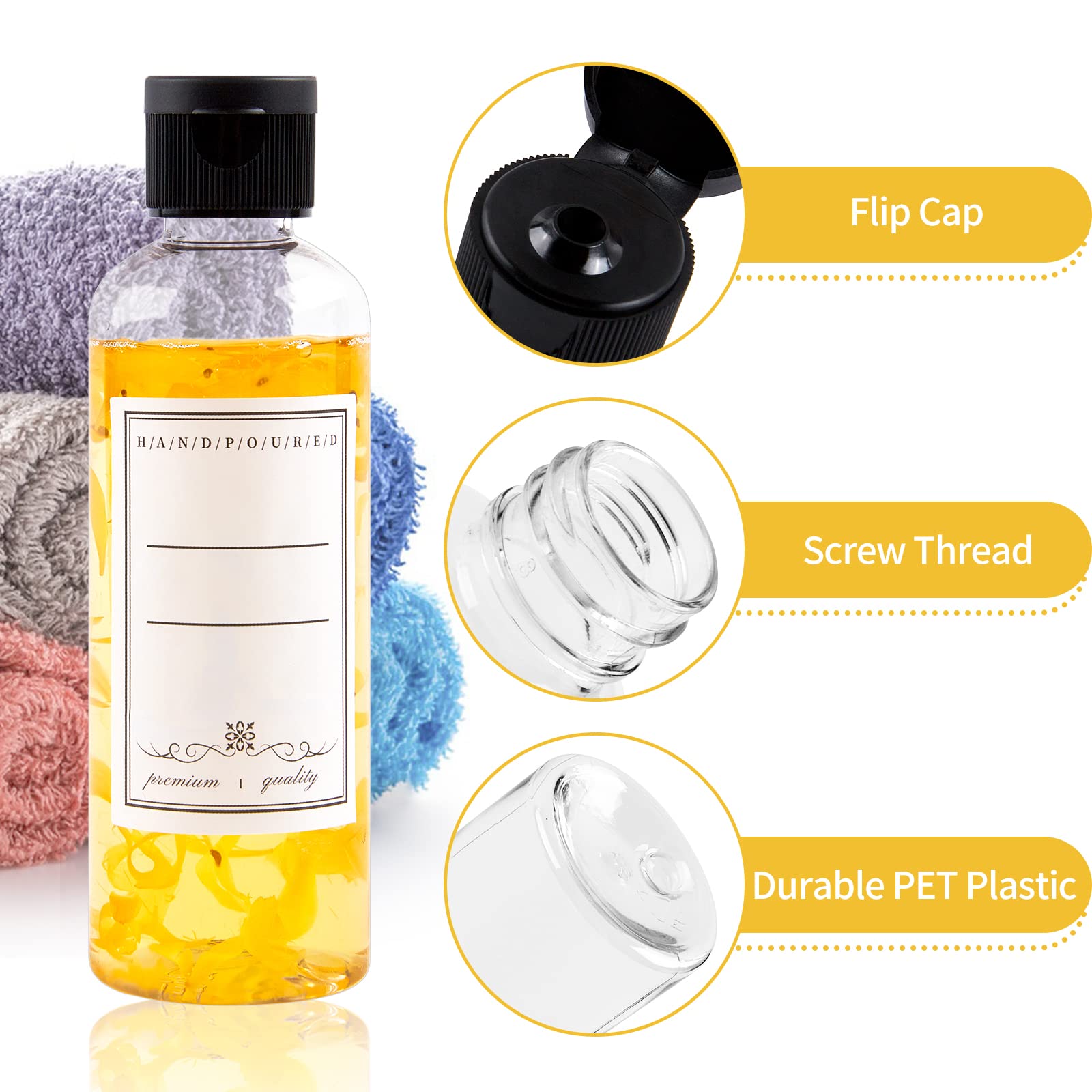 Qeirudu 3.4 oz Travel Bottles with Black Flip Cap and Labels, 12 Pack Clear Empty Squeeze Bottles Plastic Lotion Containers for Cream, Shampoo, Conditioner
