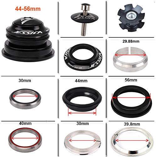 JESSICA 34/44/44-55/44-56mm 1-1/8 Threadless Double Sealed MTB Bearings Lightweight Headset, fit Mountain Bike Road Bicycle Straight Tapered Tube Frame Fork Star Nut Top Cap