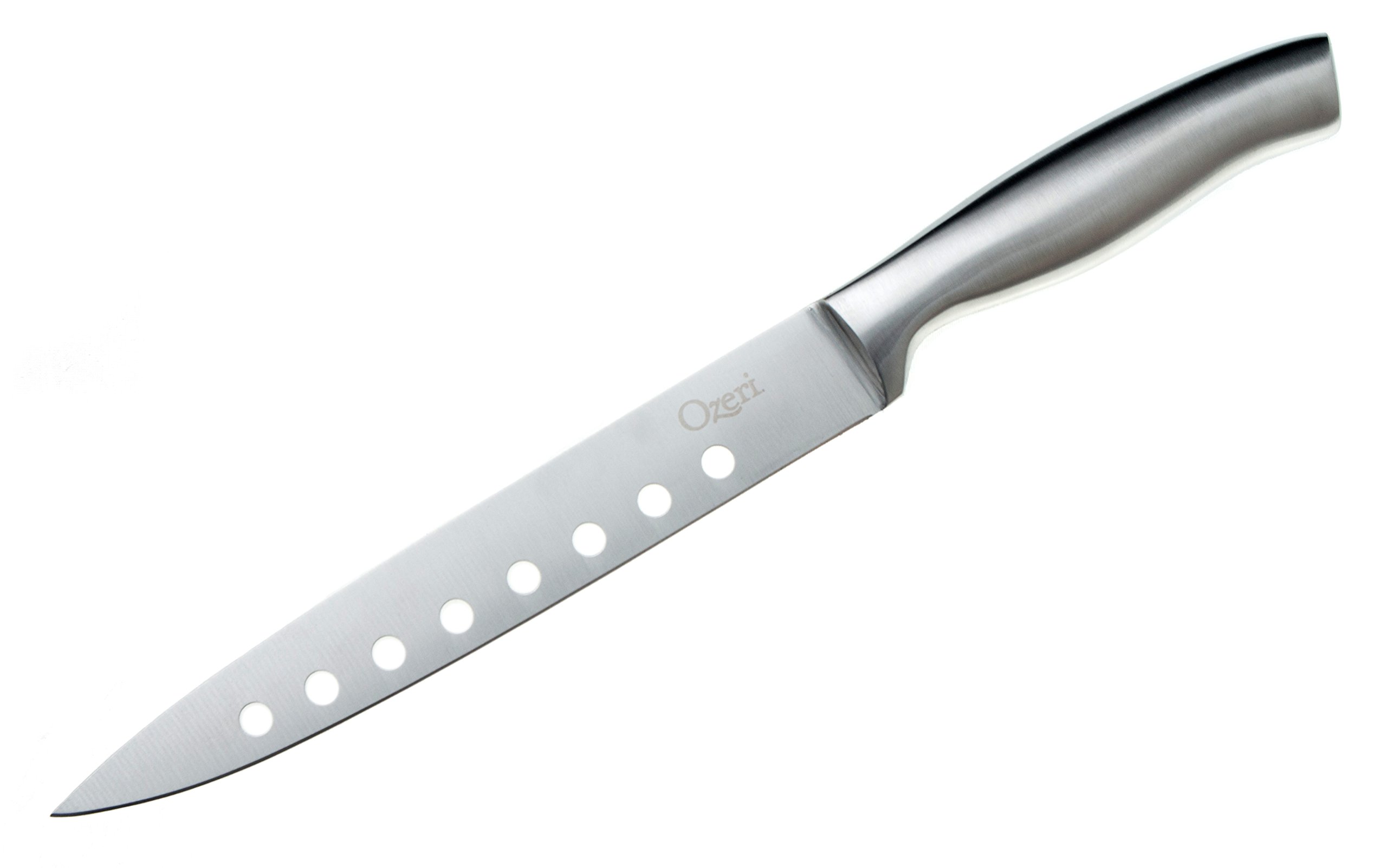 Ozeri 5 Piece Knife and Sharpener Set with Japanese Stainless Steel Slotted Blades, Stainless Steel