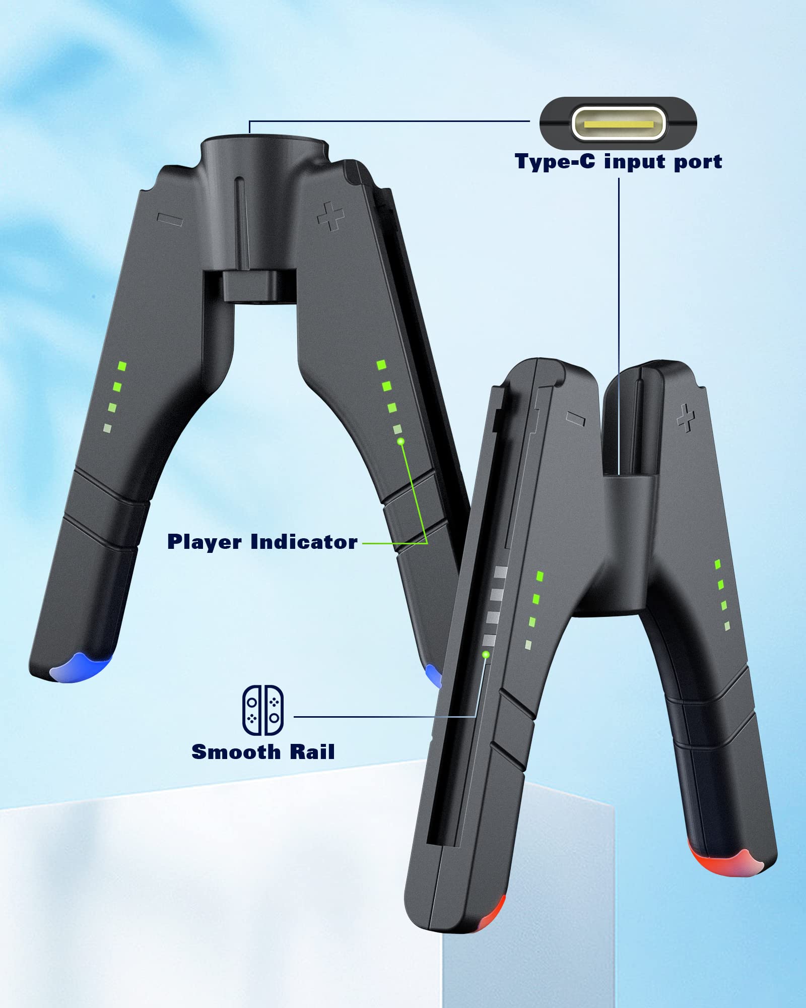 Narati Joycon Charging Grip for Nintendo Switch OLED, 4 in 1 Controller Charging Dock Station, 2 Portable V-Shaped Charger Grip with LED and 3rd Party JoyPad with Type C Cable & 4 Thumb Grip Caps