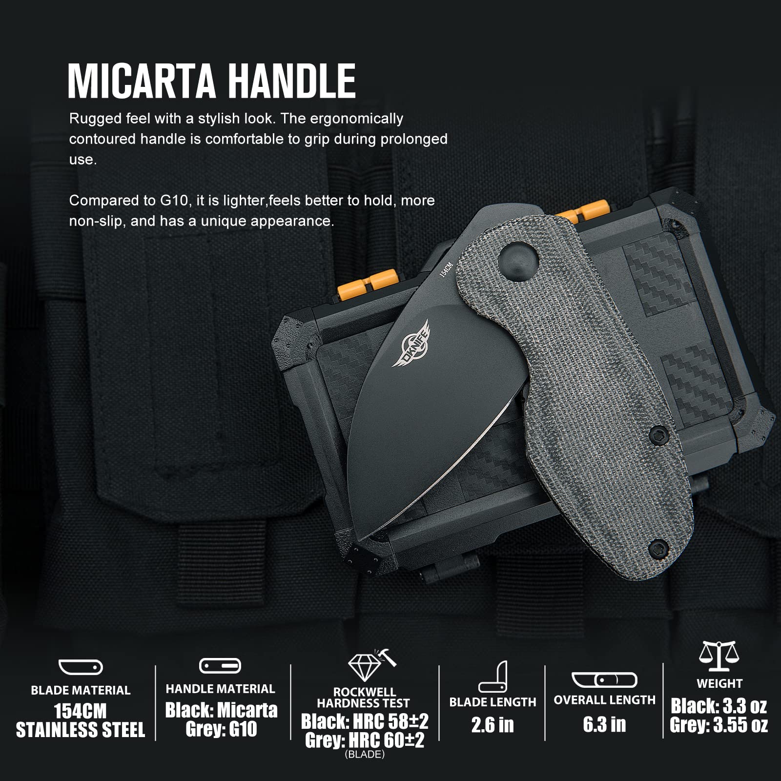 OKNIFE Parrot Pocket Knife, Folding EDC Knives with 154CM Stainless Steel Sheepsfoot Blade and Micarta Handle for Outdoor Camping, Survival and Gift for man (Black)