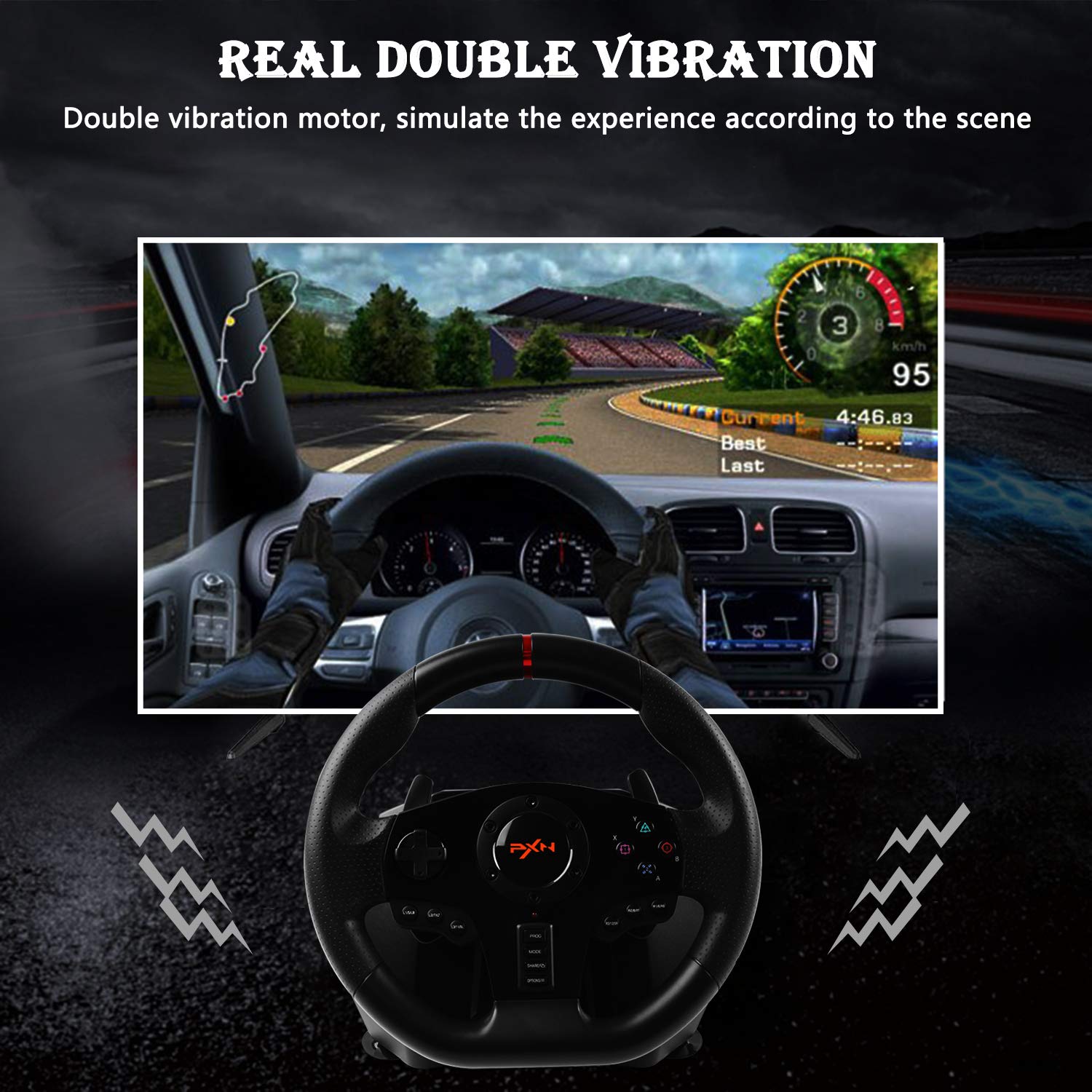 PXN Gaming Racing Wheel, V900 270/900 Degree Competition Racing Steering Wheel with Audio Function & with Pedal, Suitable for PC, PS3, PS4, Nintendo Switch.