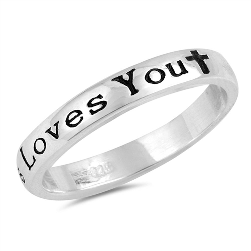 Jesus Loves You Christian Promise Faith Ring 925 Sterling Silver Band Size 5