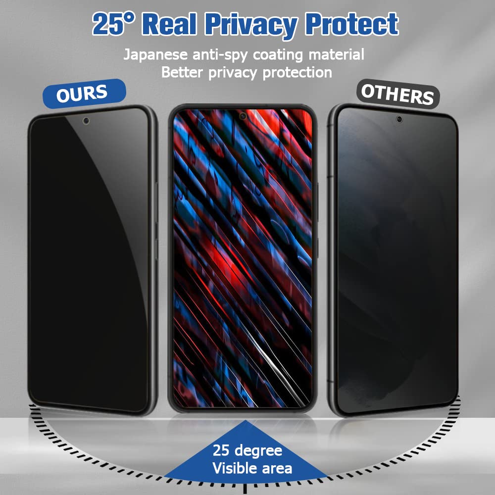LETANG [2+2 Pack] Galaxy S21 5G Privacy Tempered Glass Screen Protector + Camera Lens Film [9H Hardness] [ Full Coverage] [Anti-Fingerprints] Support fingerprint unlocking For Samsung Galaxy S21