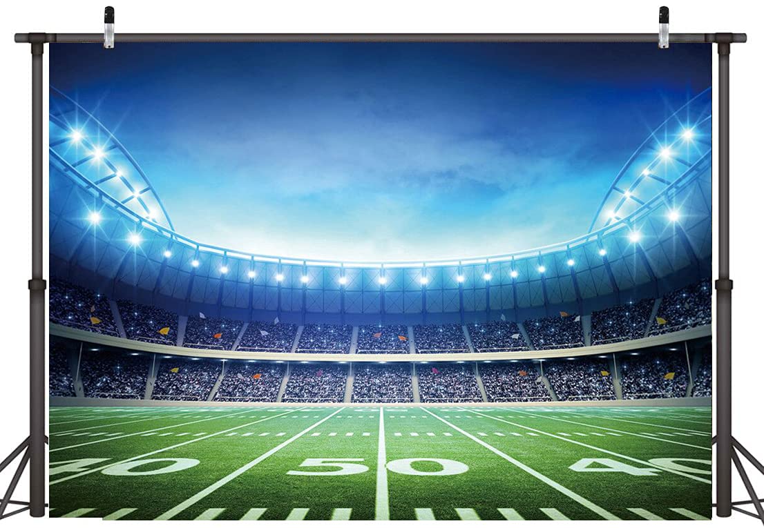 LYWYGG 7X5FT Super Bowl Backdrop Football Field Backdrop Photography Props Auditorium Light Themed Bowl Night Spotlight Decorations Photo Studio Props CP-306