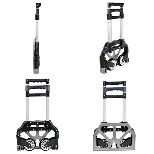 ZENY Folding Hand Truck Dolly Aluminum Hand Cart Portable Folding Trolley with Telescoping Handle and Bungee Cords, 175 lbs Capicity, for Moving and Travel