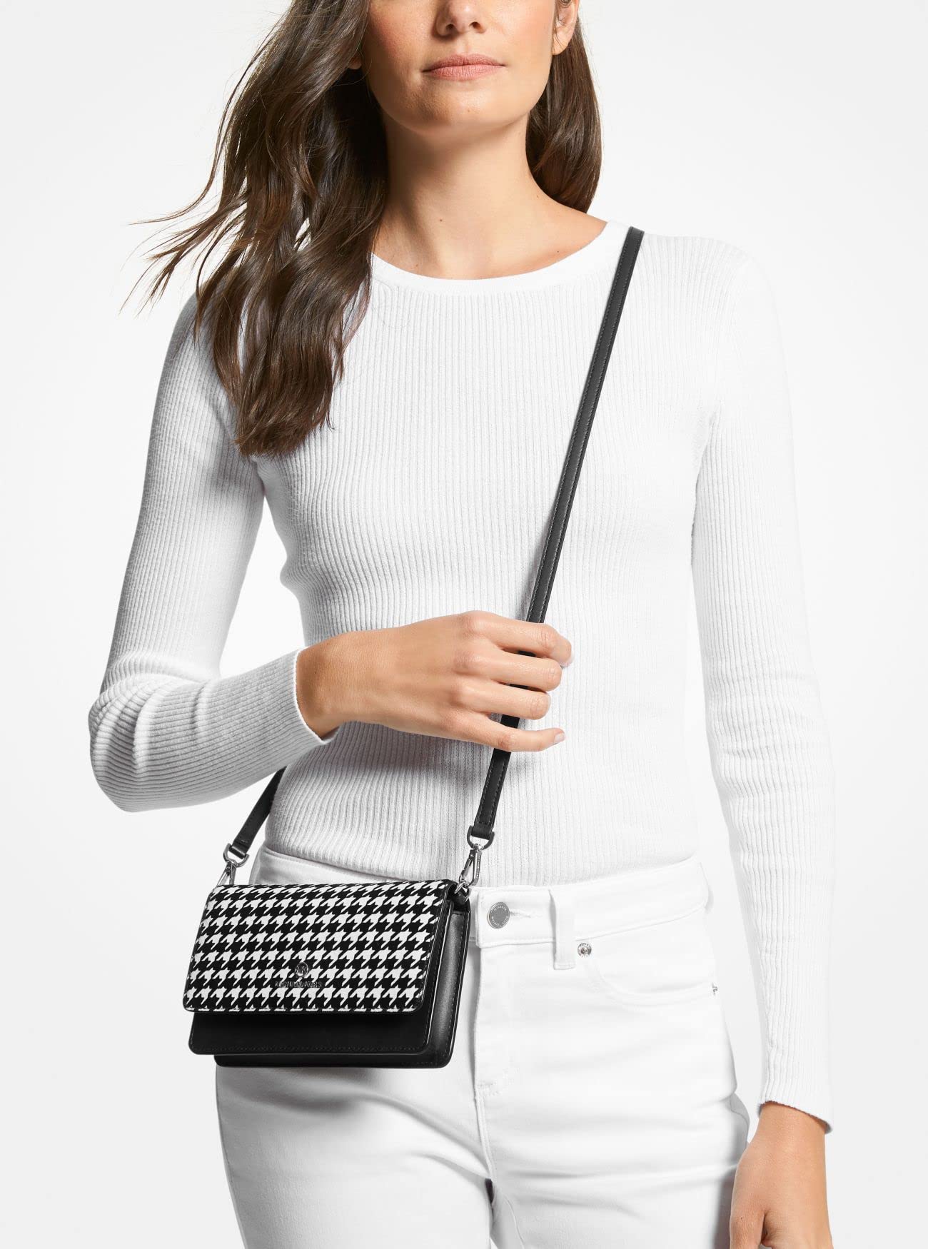 MICHAEL KORS Jet Set Small Houndstooth Printed Calf Hair Smartphone Crossbody Bag