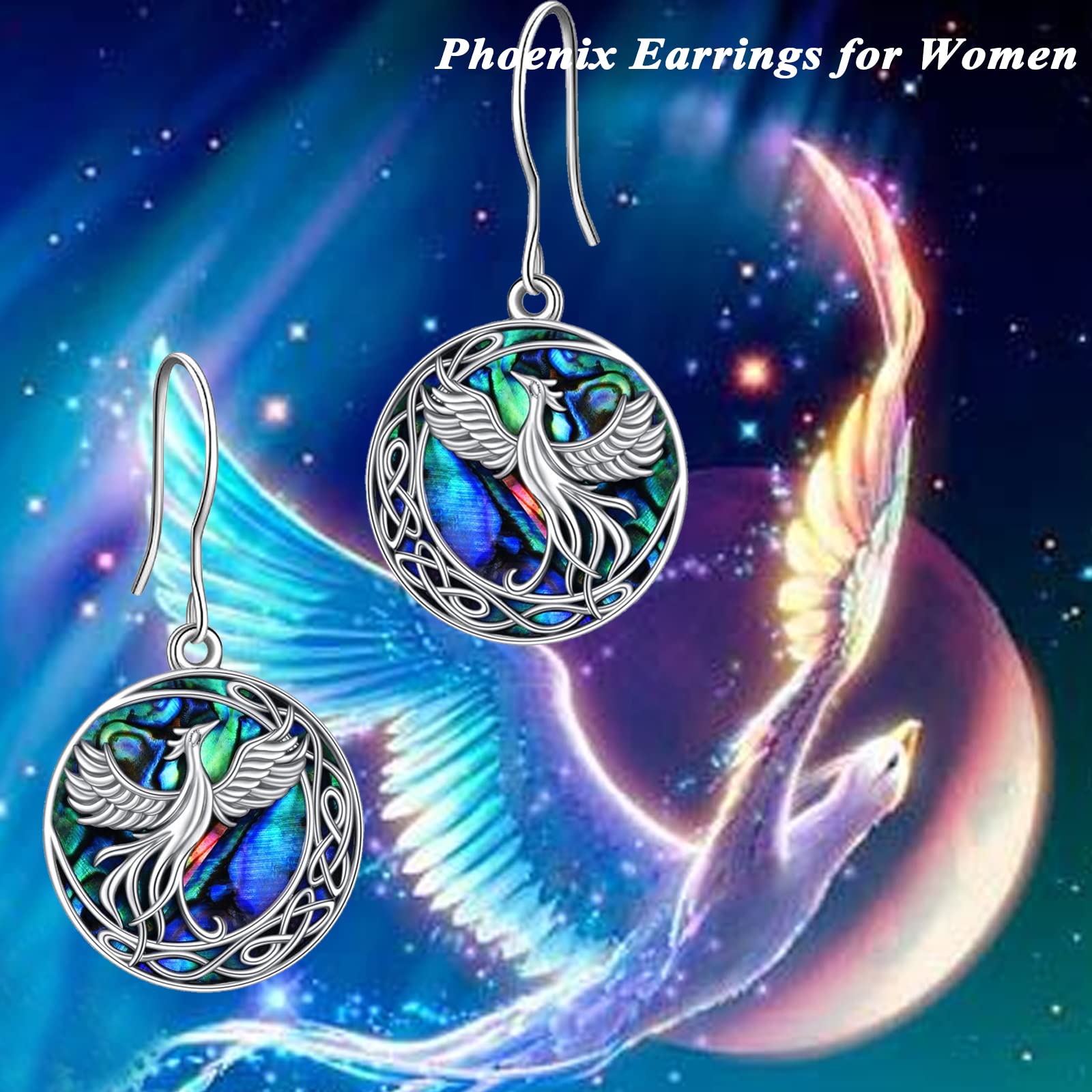 ONEFINITY Phoenix Gifts Sterling Silver Celtic Crescent Phoenix Earrings Abalone Shell Nirvana of Phoenix Jewelry for Women