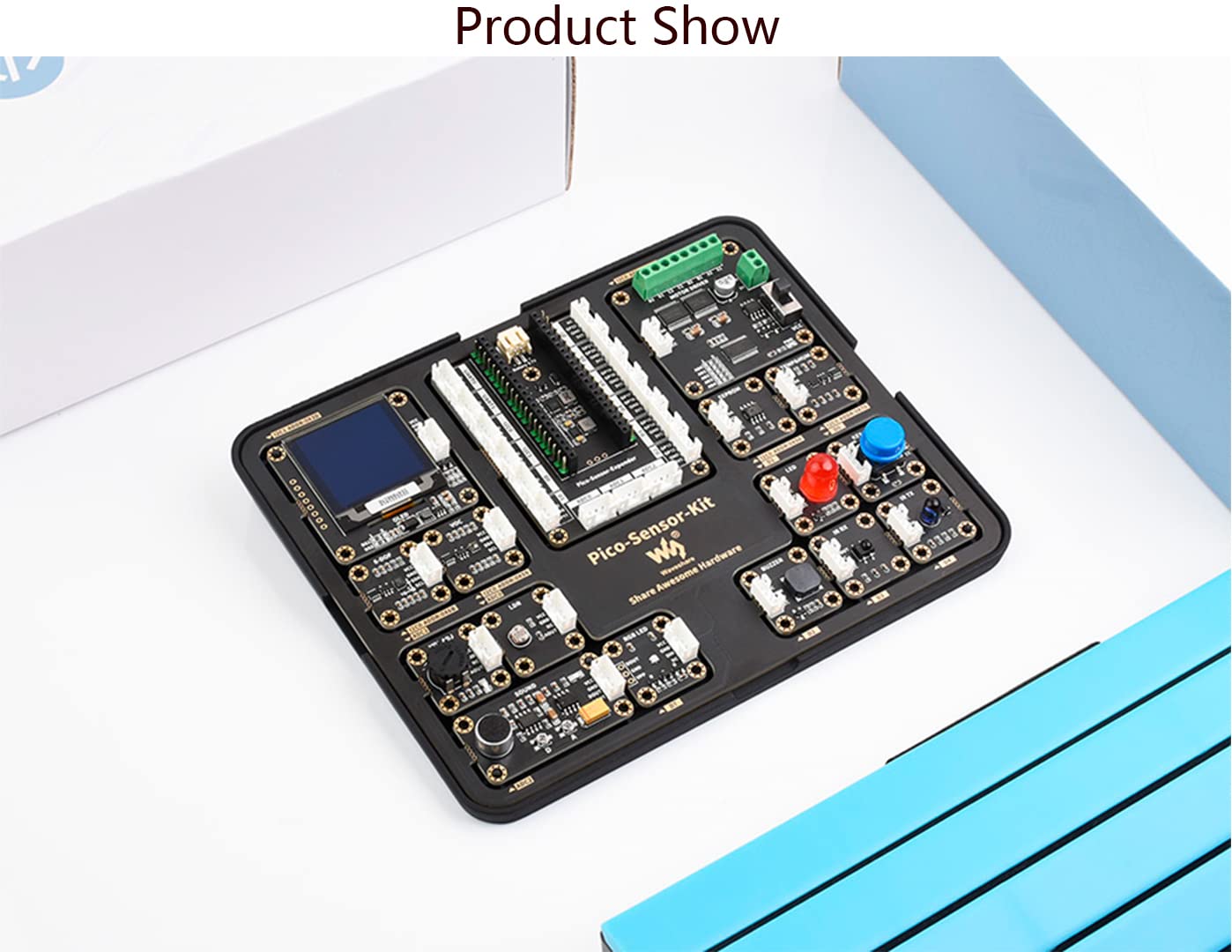Raspberry Pi Pico W Sensor Kit with Expansion Board and RP2040-Plus Board and RGB LED,Motor Driver,etc,15 Detachable Sensors, All-in-One Design