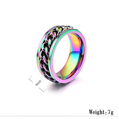 JAJAFOOK Jewelry 8mm Colorful Chain Design Stainless Steel Spins Rings for Unisex Wedding Bands Ring