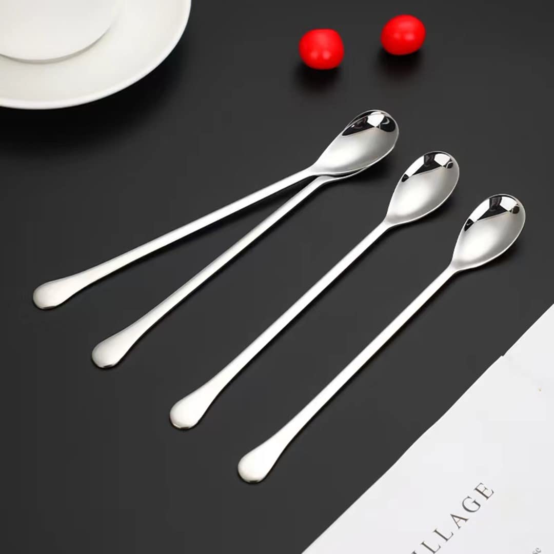 Long Handle Spoons,8-inch Ice Tea Spoon, Coffee Stirrers,Ice Cream Spoon, AXIAOLU Premium 18/10 Stainless Steel Cocktail Stirring Spoons, Set of 4 Silverā¦
