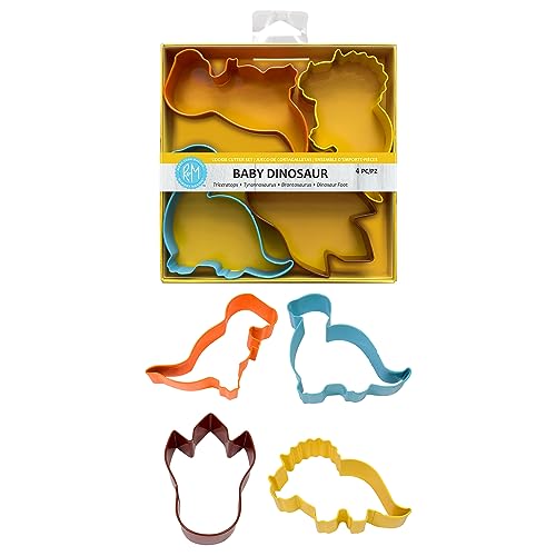R&M International Baby Dinosaur Cookie Cutters, Brontosaurus, Triceratops, T-Rex, and Footprint, 4-Piece Set