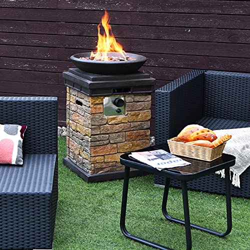 ORALNER Propane Fire Pit, Fire Column 40,000 BTU Outdoor Fire Bowl w/Rain Cover & Lava Rocks Auto Ignition Metal Patio Fireplace Gas Firepit for Outside Patio Courtyard Porch Deck Pool (Brown)