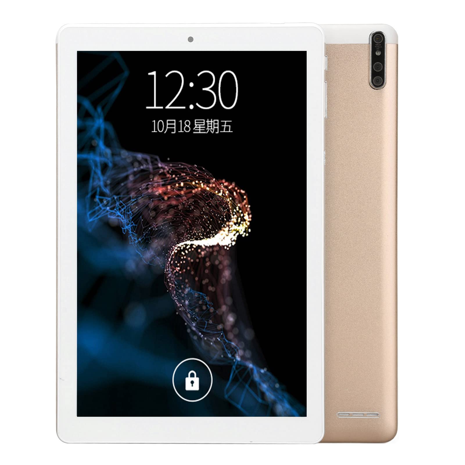 Qinlorgo Gold Tablet, 6GB RAM 128GB ROM 100 240V 13MP 10.1 Inch IPS HD Camera Tablet for Study (US Plug)