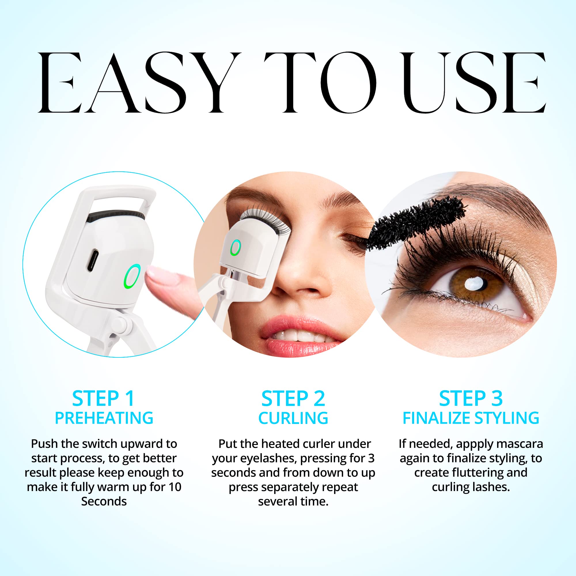 Sekaler Heated Eyelash Curler – Rechargeable Electric Long-Lasting Lash for Natural Lashes Handheld with Quick Pre-Heat White 1.0 Count