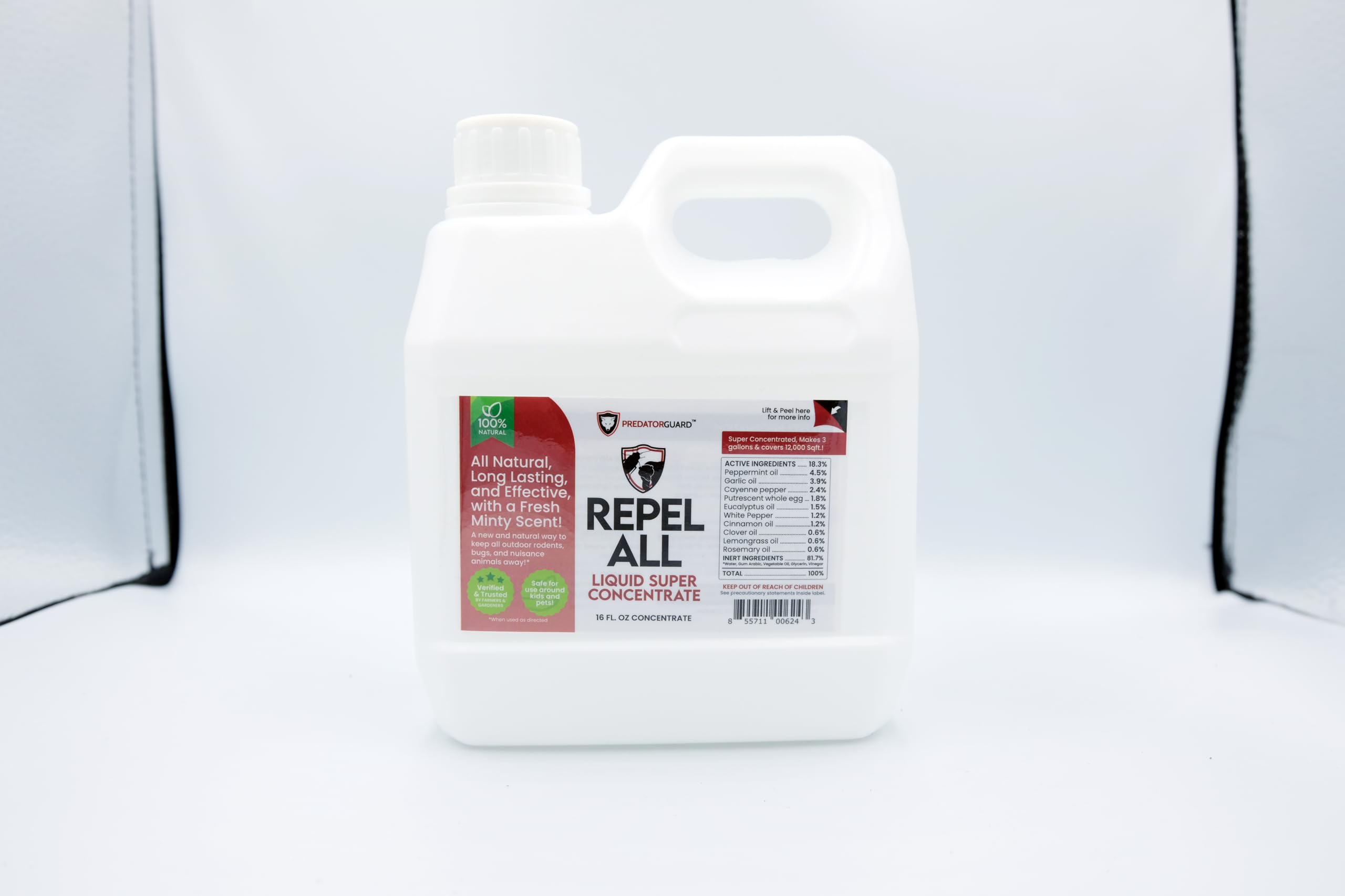 Predator Guard Repel All - Animal Repellent Liquid Super Concentrate for Rats Mice Skunk Raccoon Fox Bear Roach Mosquito Spider & Bug Spray - Treats up to 12,000 Sqft - 16 oz