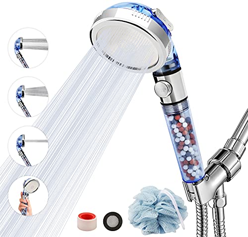REHAVE Filtered Shower Head with Handheld, 59 inches Expandable Shower Hose Extra Long for Bathing Toilet Cleaning, Leakproof Flexible Shower Hose Extension for shower head, High Pressure Shower Head