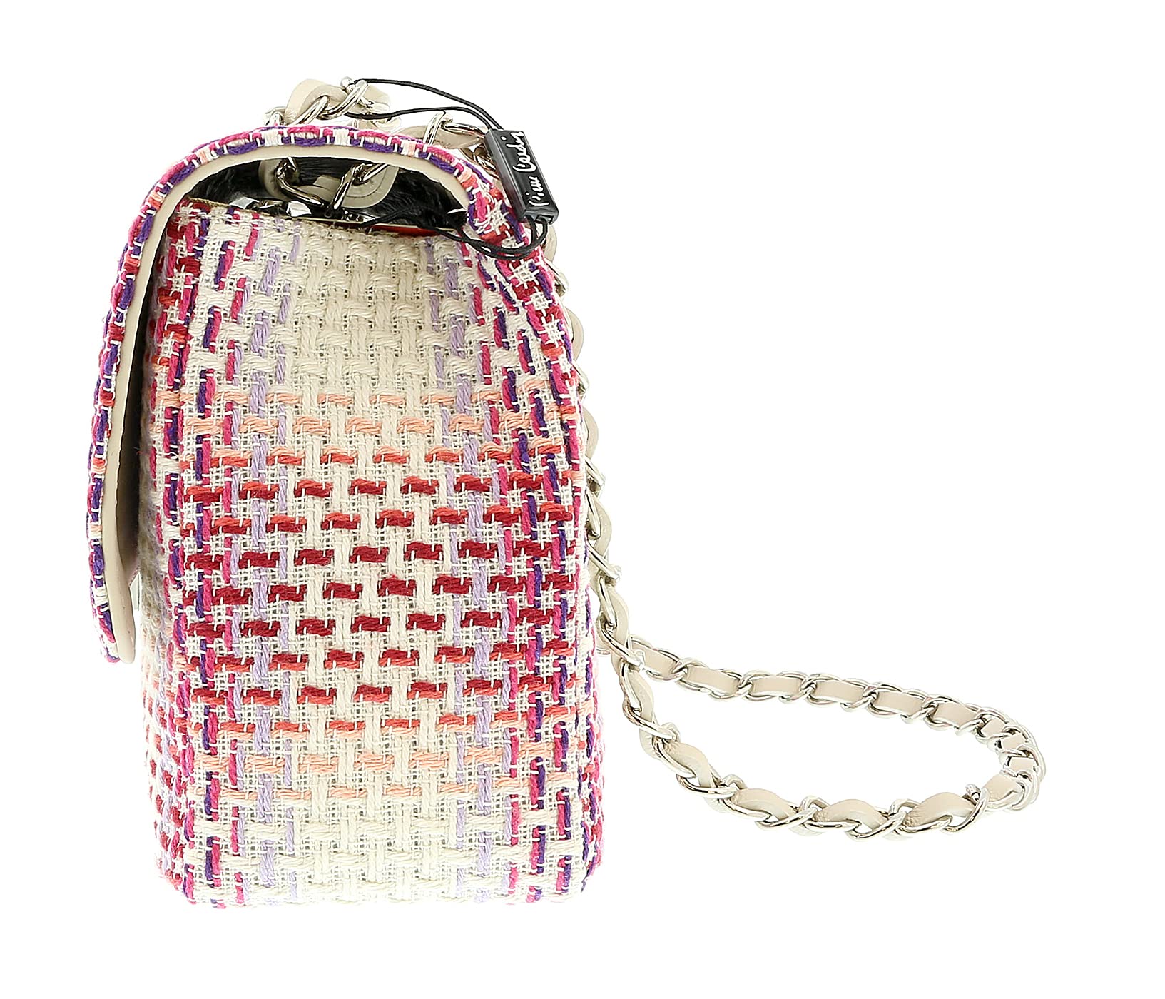 Pierre Cardin Medium Pink Tweed Medium Curb Chain Shoulder Bag for womens