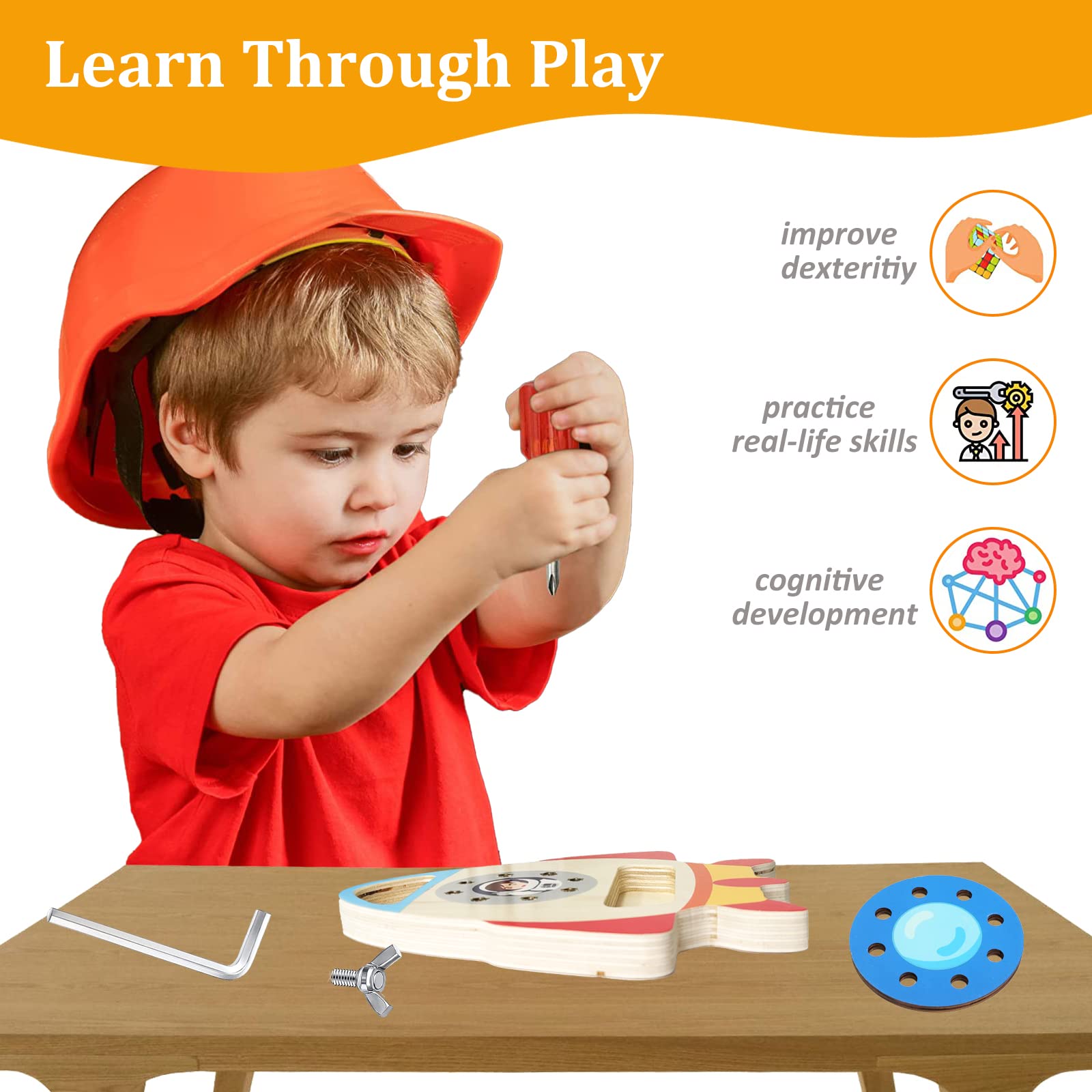 MICKYU Wooden Busy Board Toys Montessori Screwdriver Tools Set Fine Motor Skills Development Toys for Toddlers Boys