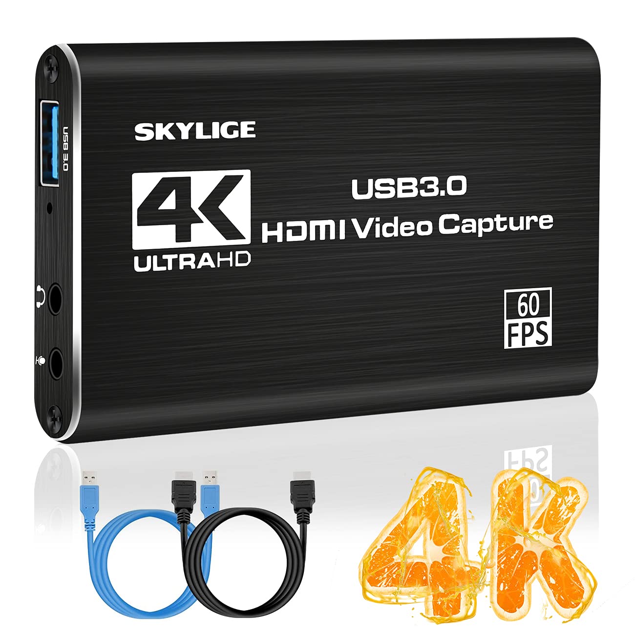 SKYLIGE Capture Card, 4K HDMI Audio Video Capture Card with Loop-Out, 1080P 60FPS Game Live Streaming Caputre Device for Nintendo Switch/PS4/Xbox One/OBS/Camera/PC/Conference, Black