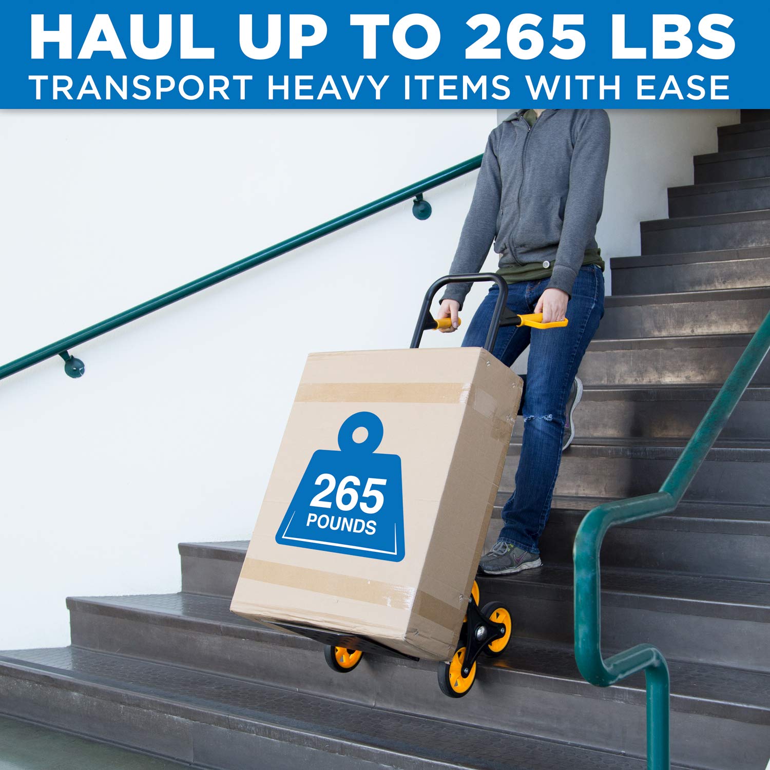 Mount-It! Stair Climber Hand Truck and Dolly, 330 Lb Capacity Heavy-Duty Folding Trolley Cart with Telescoping Handle and Rubber Wheels, Stair Climbing Dolly for Home, Office, Commercial & Industrial