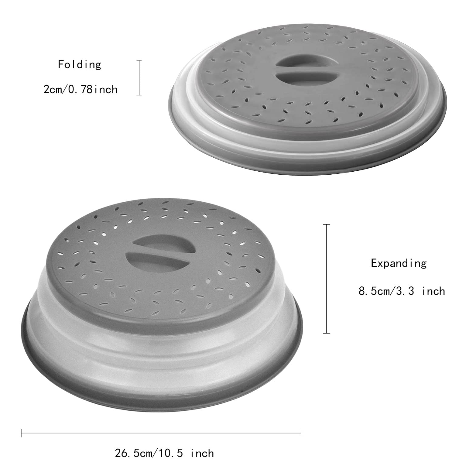 Microwave Splatter Cover for Food, Vented Collapsible Microwave Plate Cover with Easy Grip Handle,BPA-Free Silicone & Plastic, Gray, 10.5 inch