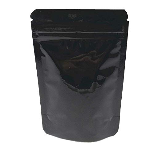 MITOB 100 Pieces Stand Up Mylar Bags Clear Plastic Window Pouch Food Storage Aluminum Foil Bag Candy Bath Salt Packing Zipper Lock Resealable (4.3x6.3 inch, Black)