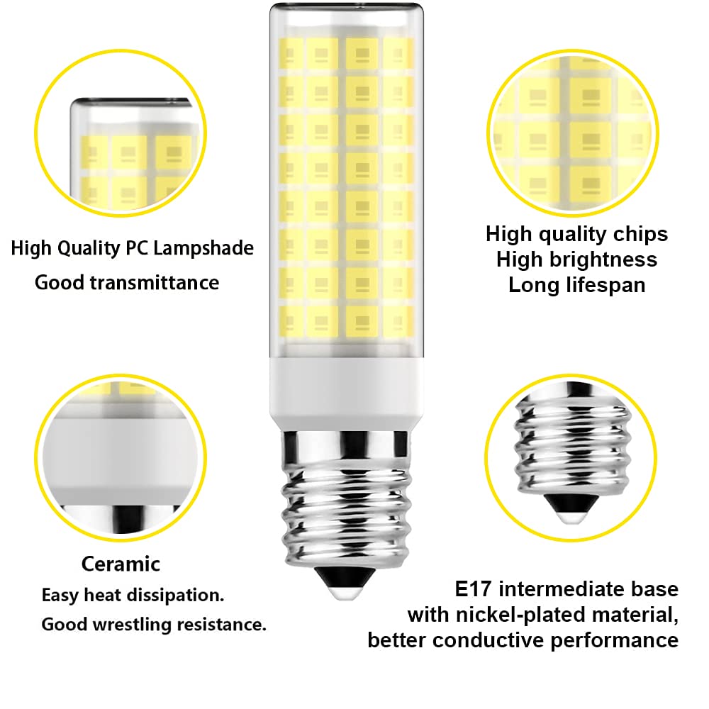 KLENTLY E17 LED Bulbs Daylight White 6000K Microwave Oven Bulb T7 Intermediate Base 8W (80W Halogen Bulb Equivalent)Repalcement 8206232A,for Microwave Oven,Stovetop Light,AC120V Appliance Bulbs,2-Pack