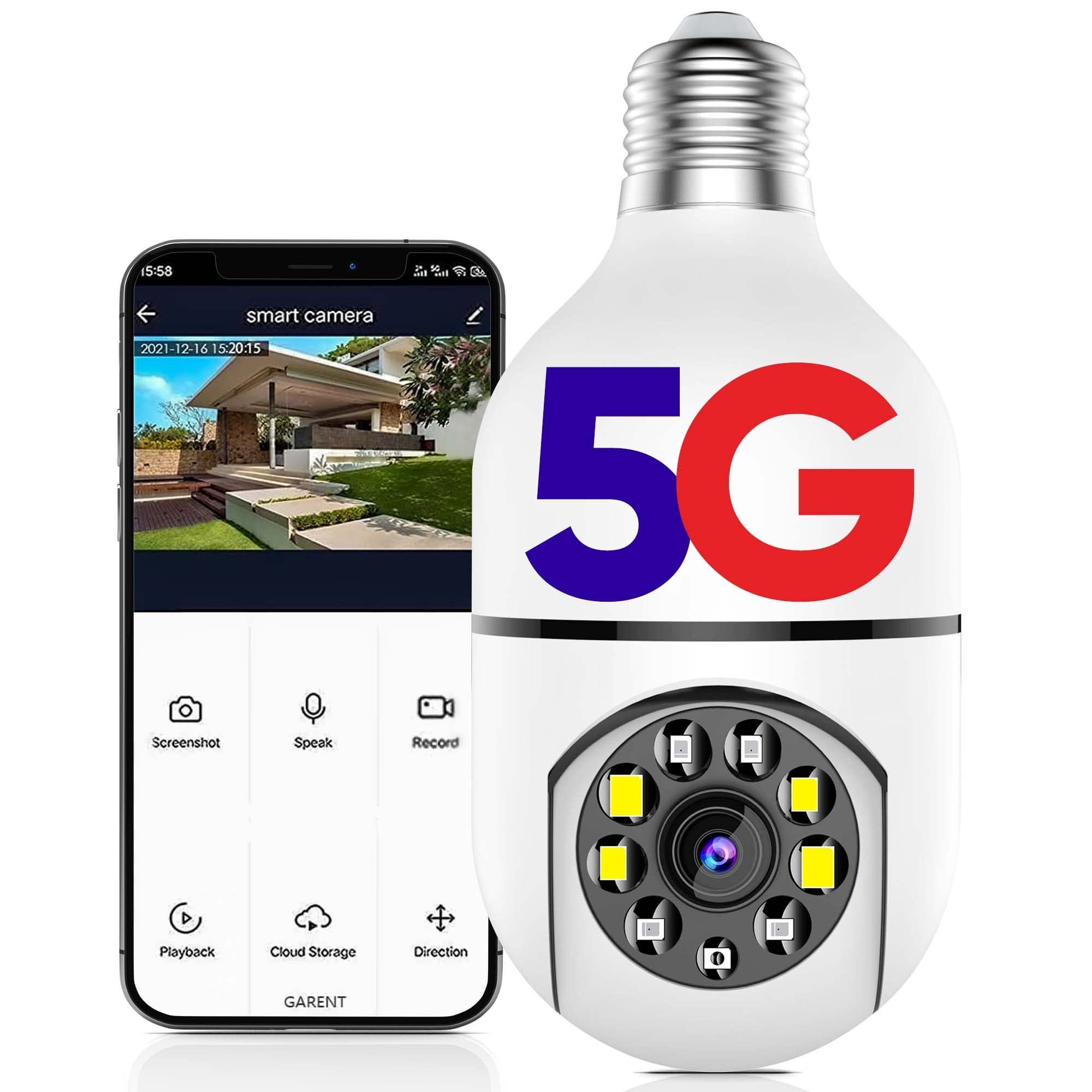 SkyQ Light Bulb Security Camera Wireless Indoor/Outdoor Porch Areas - 2.4GHz/5GHz WiFi 360° Panoramic Viewing-Real time Motion Detection Alerts-Night Vision-Two Way Audio - Compatible with Alexa