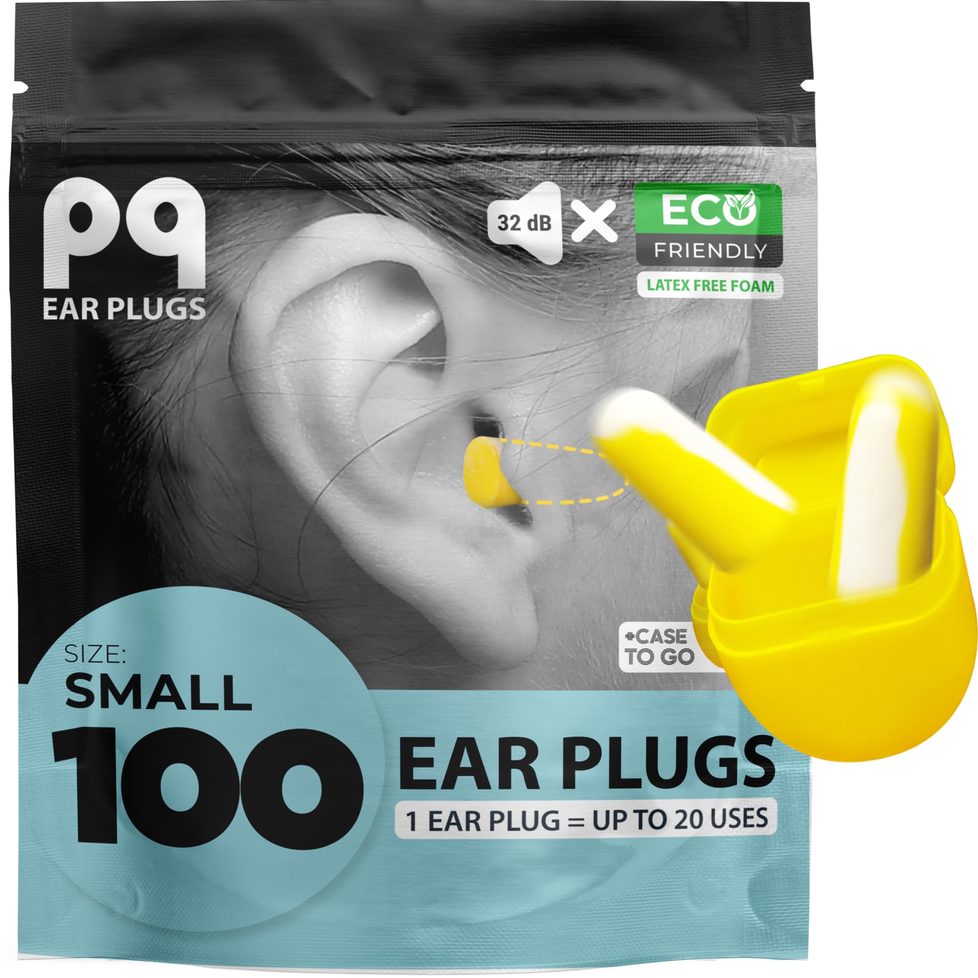 PQ Ear Plugs for Sleep - 100 Small Foam Earplugs for Sleeping for Small Ear Canals, Noise Cancelling 32 dB, Sound Blocking, Premium Soft Earplugs for Women and Men to Block Snoring