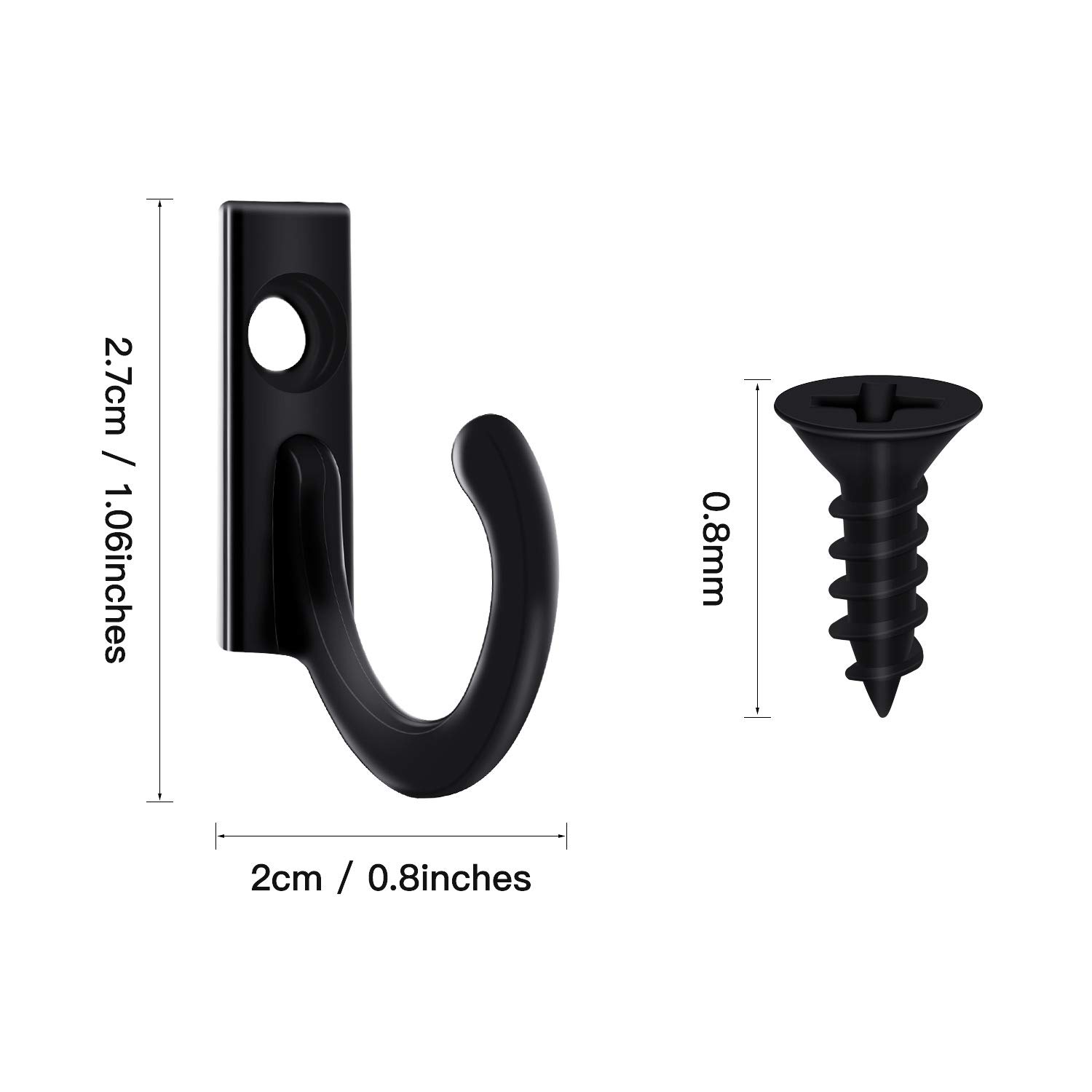 Zhehao 100 Pieces Key Hooks Jewelry Small Hooks Key Hanging Small Hooks Wall Mounted Single Hook Robe Hooks Coat Hooks and 110 Pieces Screws for Hanging Hat, Scarf, Bag (Black,100 Pieces)