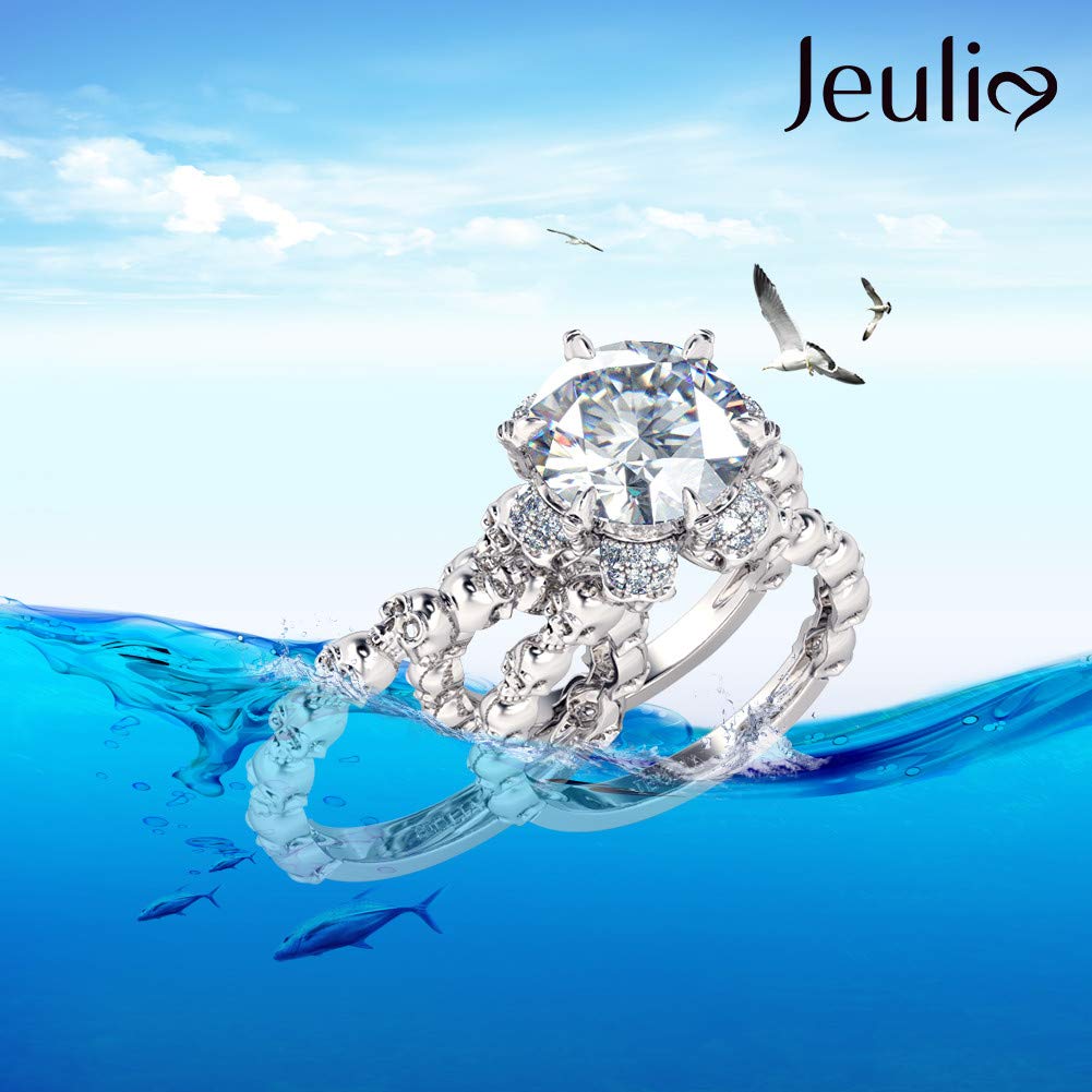 Jeulia 8.4 Carat Interchangeable Wedding Ring Set 925 Sterling Silver Round Cut Engagement Rings Cubic Zirconia Solitaire Promise Bridal Rings Anniversary Promise with Jewelry Gift Box (7)