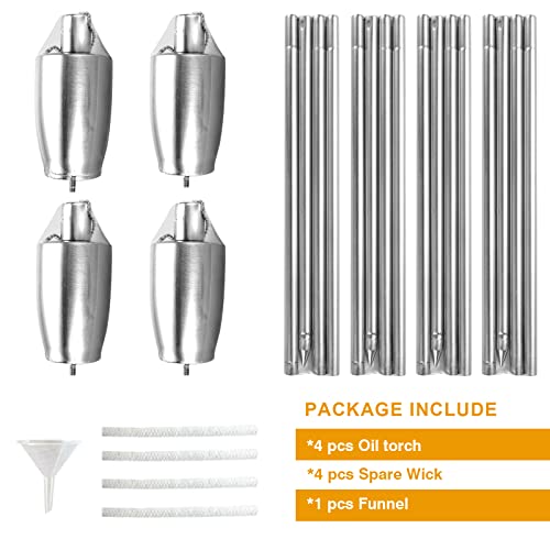 Oil Torch Lamp Torch for Patio/Garden/Lawn/Backyard - 55 inch - Stainless Steel - Fiber Glass Wick - Set of 4 Pieces-Outdoor Oil Lamp for Citronella