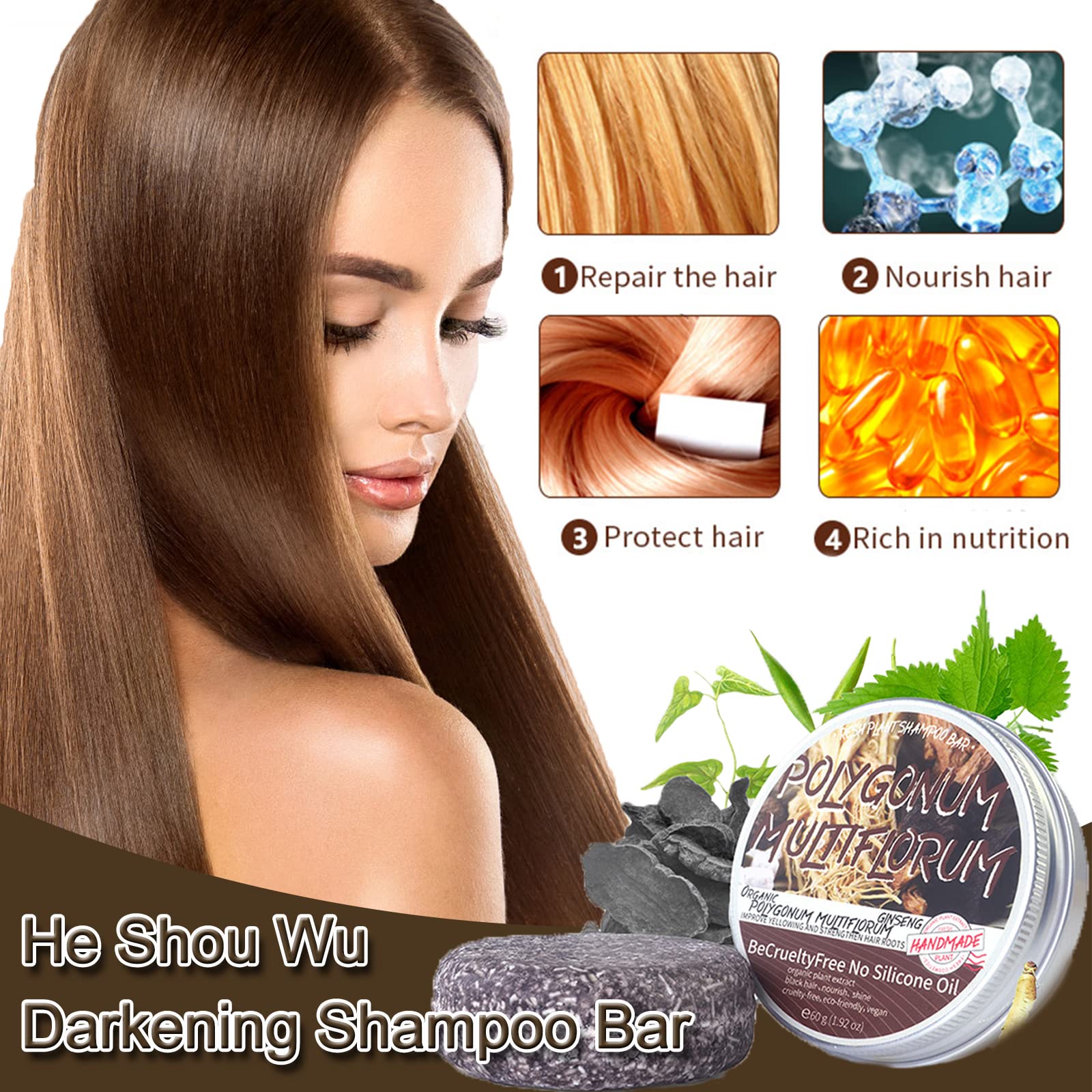 Pigdun He Shou Wu Extract Shampoo Bar (2 Pcs) - Hair Growth Promoter, Deep Cleanser for Scalp and Hair