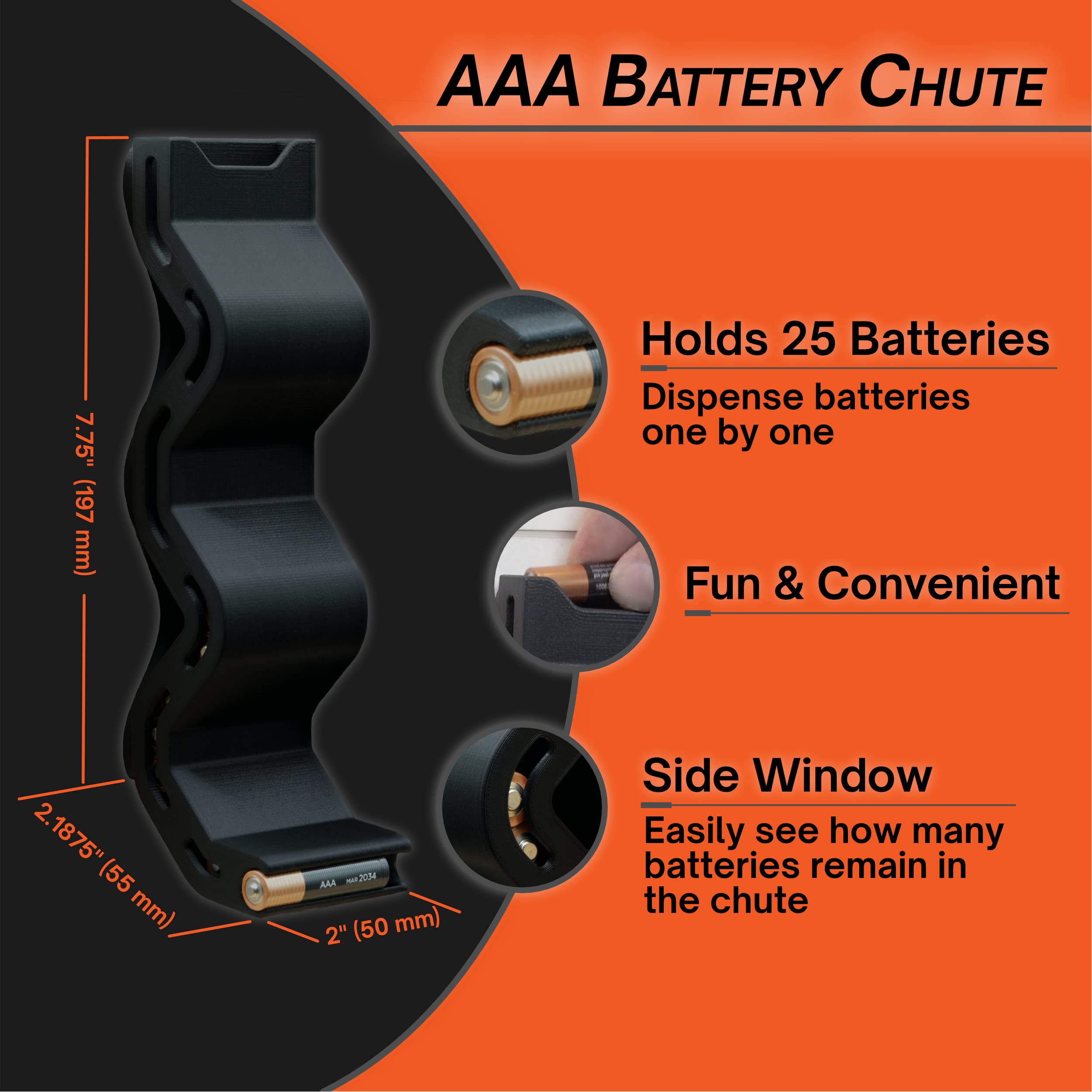 Protect Your Power - AAA Battery Chute, Wall Mount Battery Organizer/Battery Dispenser - Black