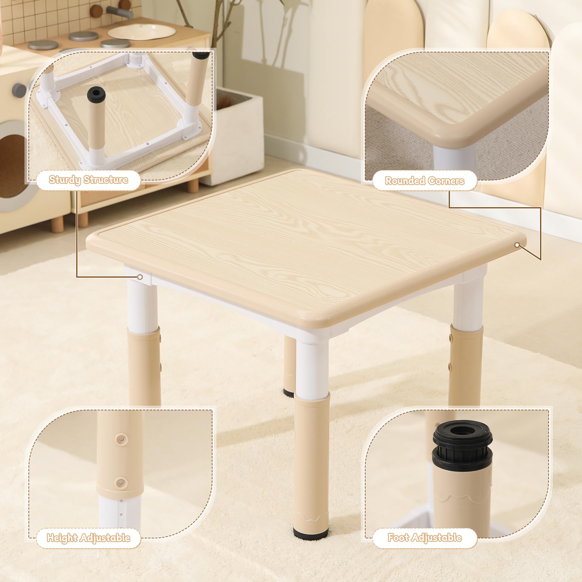 SINKIPA Kids Table and 2 Chairs Set, 23.6''L x 23.6''W Toddler Table and Chairs, Height Adjustable Kids Study Table for Ages 2-10, Graffiti Desktop Children Activity Table with Anti-Slip Foot Covers